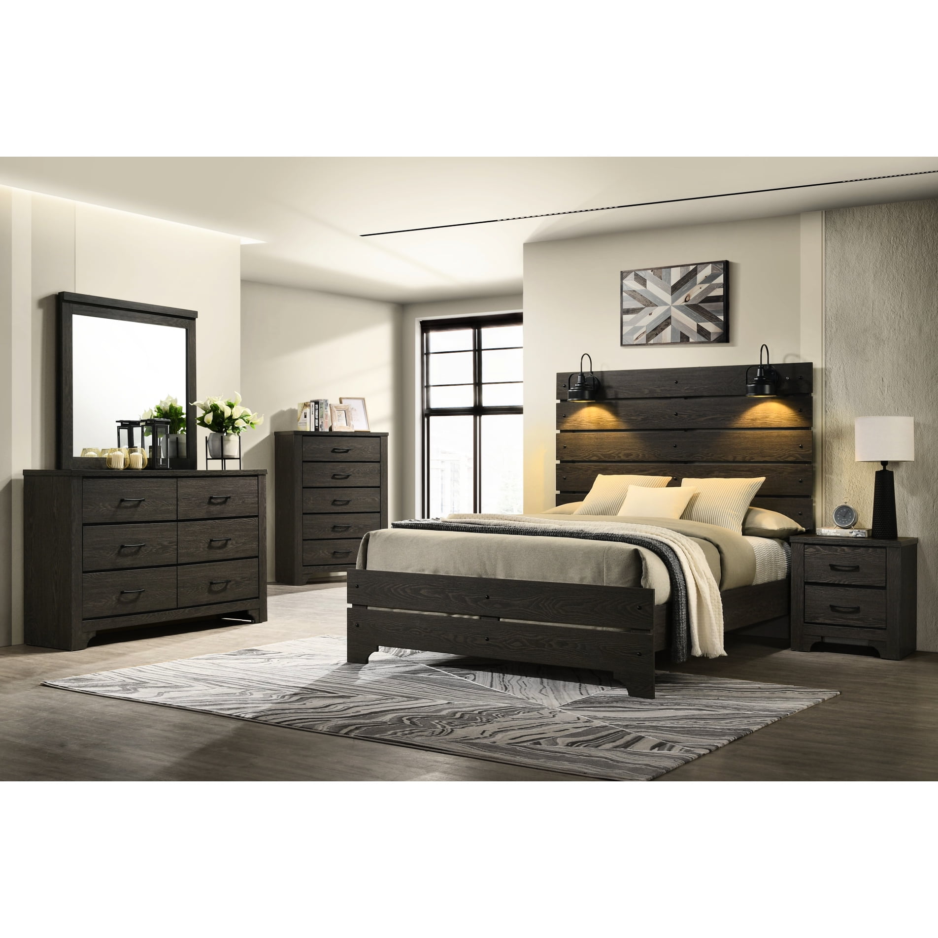 King Bed With Shimmering Junipe Brown Fixtures - Modern Allure, Simple Assembly , Engineered ...