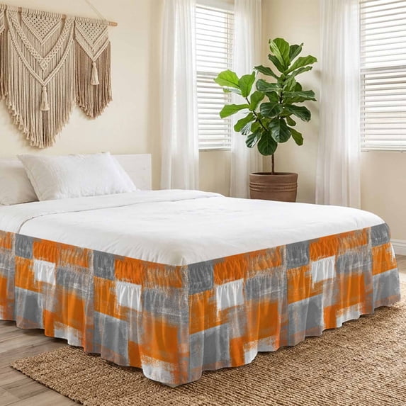 King Bed Skirt 16 Inch Drop, Orange Gradient Oil Painting Style Easy ...
