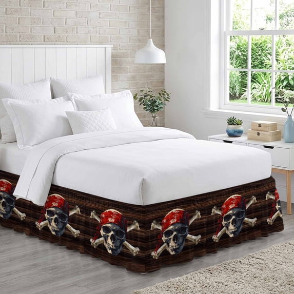 King Bed Skirt 18 Inch Drop, Abstract Punk Pirate Skull Easy Fit Wrap ...