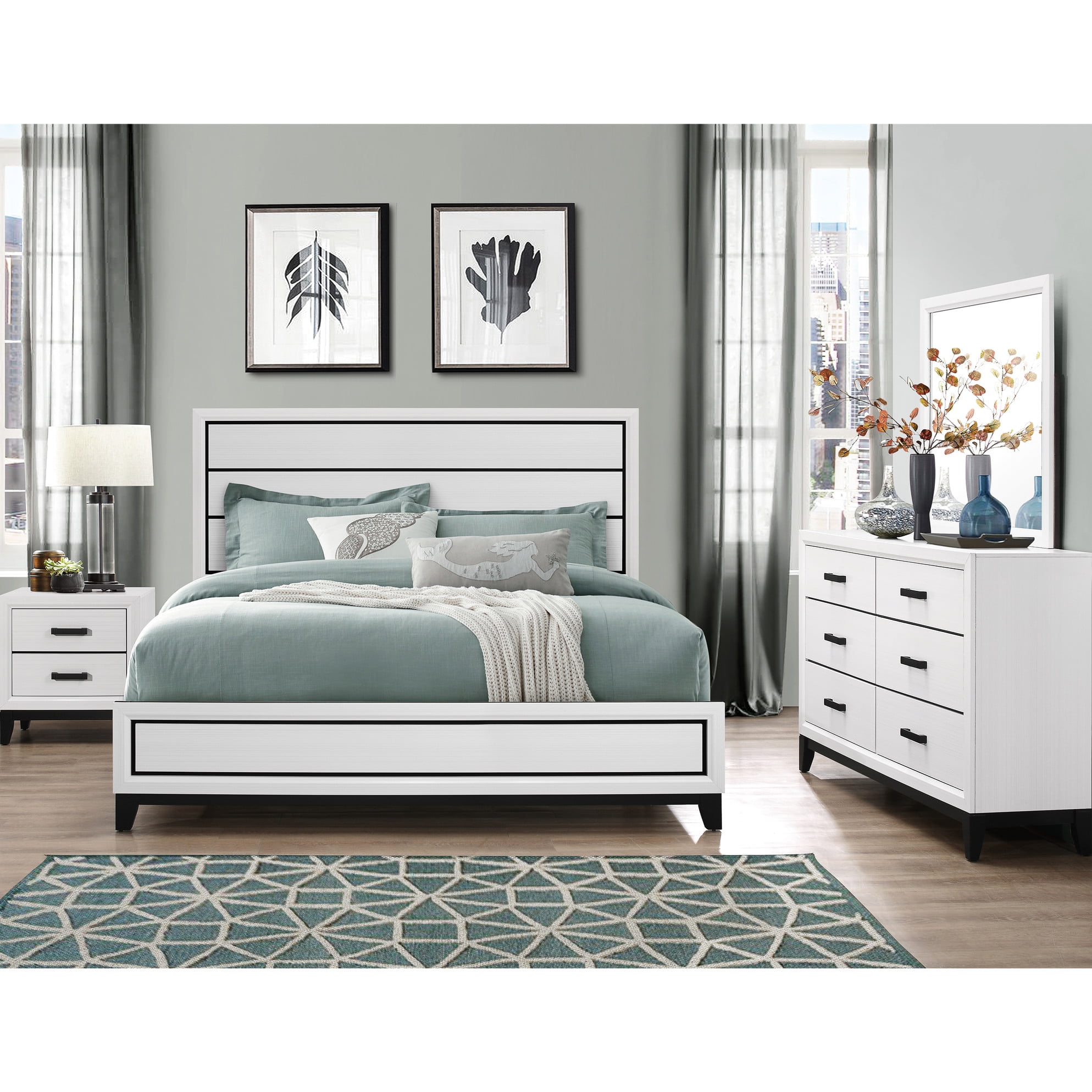 King Bedroom In Mirage White - 5pc, Box Spring Required, With Bed ...