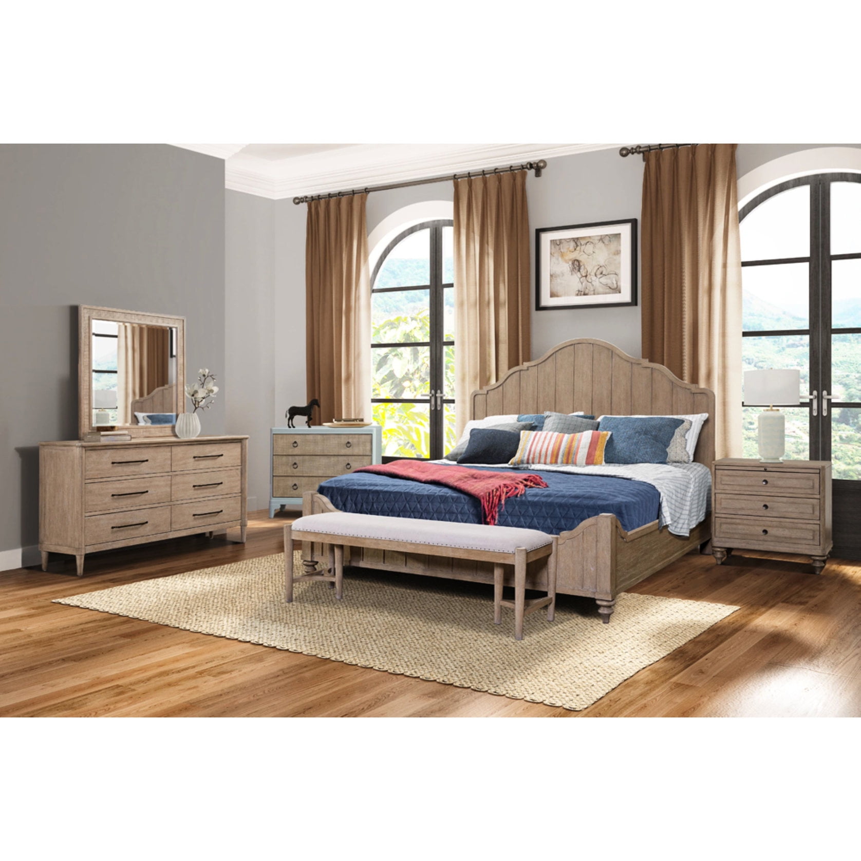 King Bedroom Set with 3 Drawer Nightstand and Cane Mirror | Fit for a ...