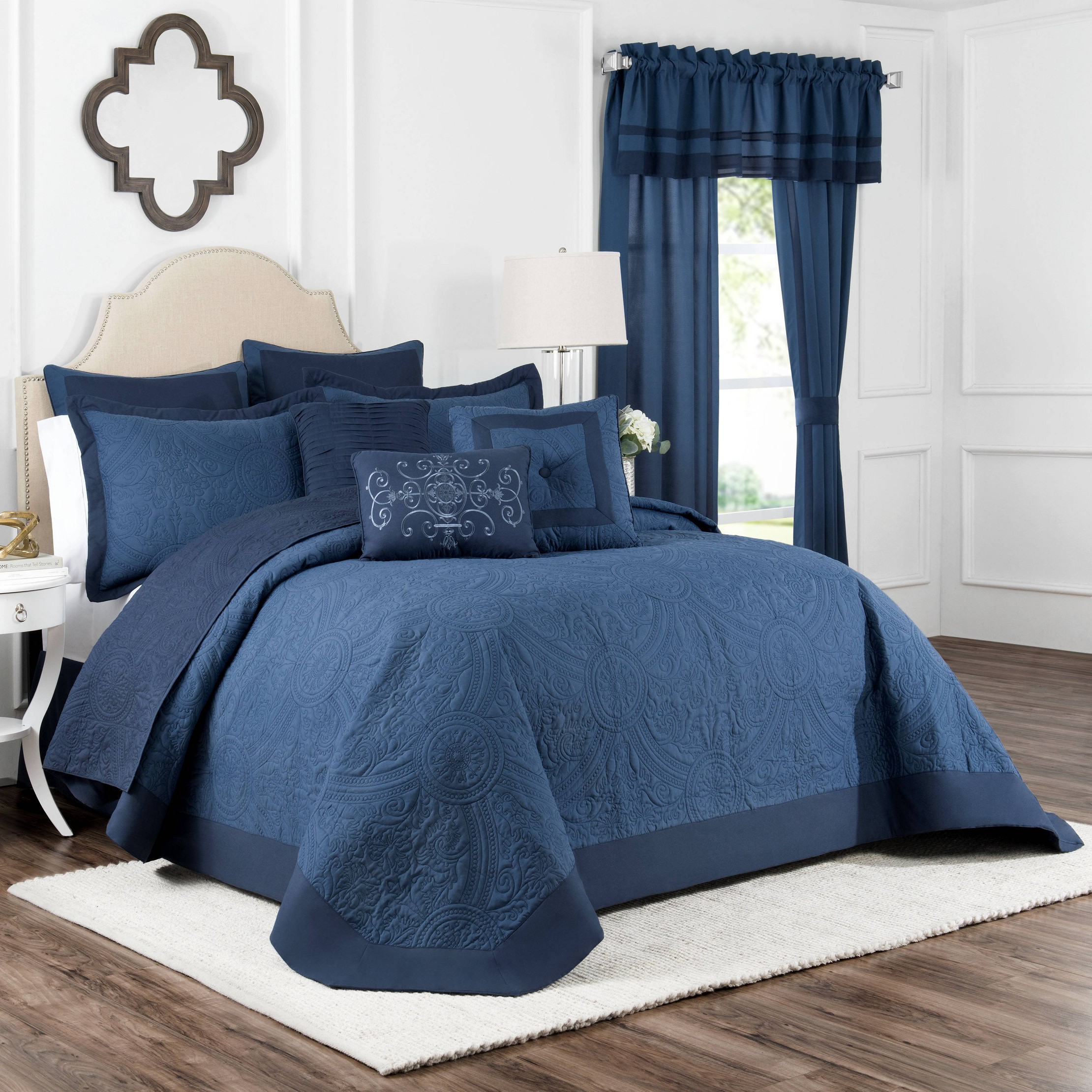 Vue Signature Bensonhurst Embossed Blue Bedspread, King - Walmart.com