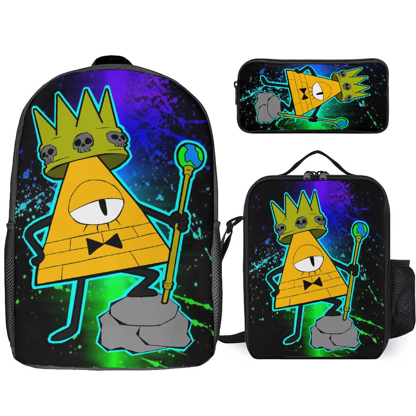 King Bill Cipher 17in Backpack 3 Piece Set Lightweight Shoulder Bag ...