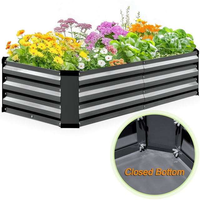 King Bird 4x2x1 ft Galvanized Metal Raised Garden Bed with Bottom ...
