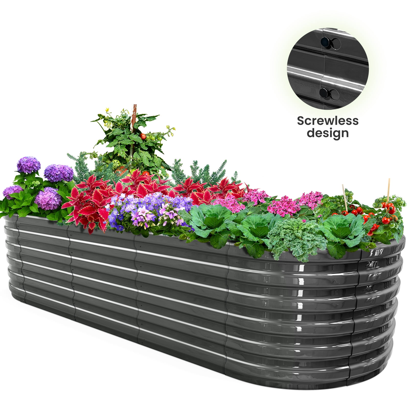 King Bird 8x3x2 ft Rectangular Steel Raised Garden Bed, Screwless Dark ...