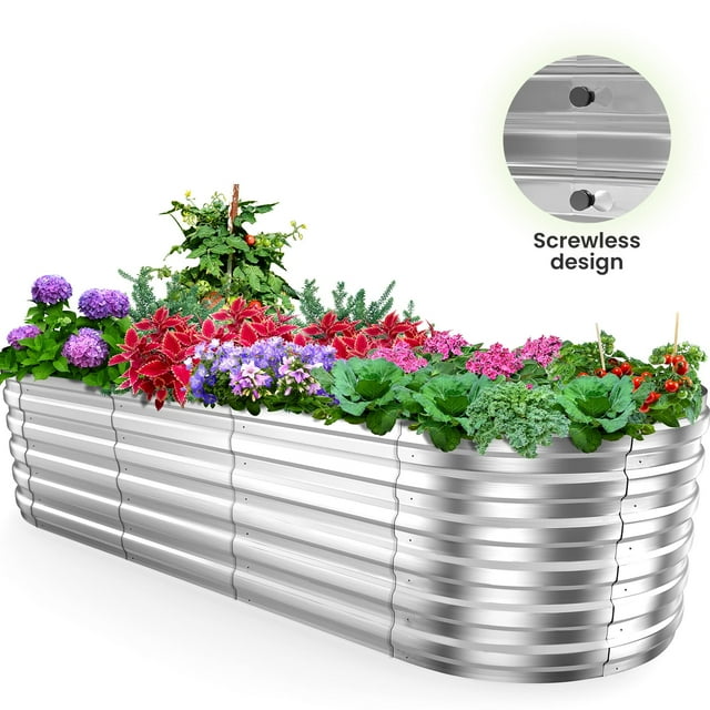 King Bird Metal Steel Screwless 8x3x2 ft Raised Garden Bed Galvanized ...