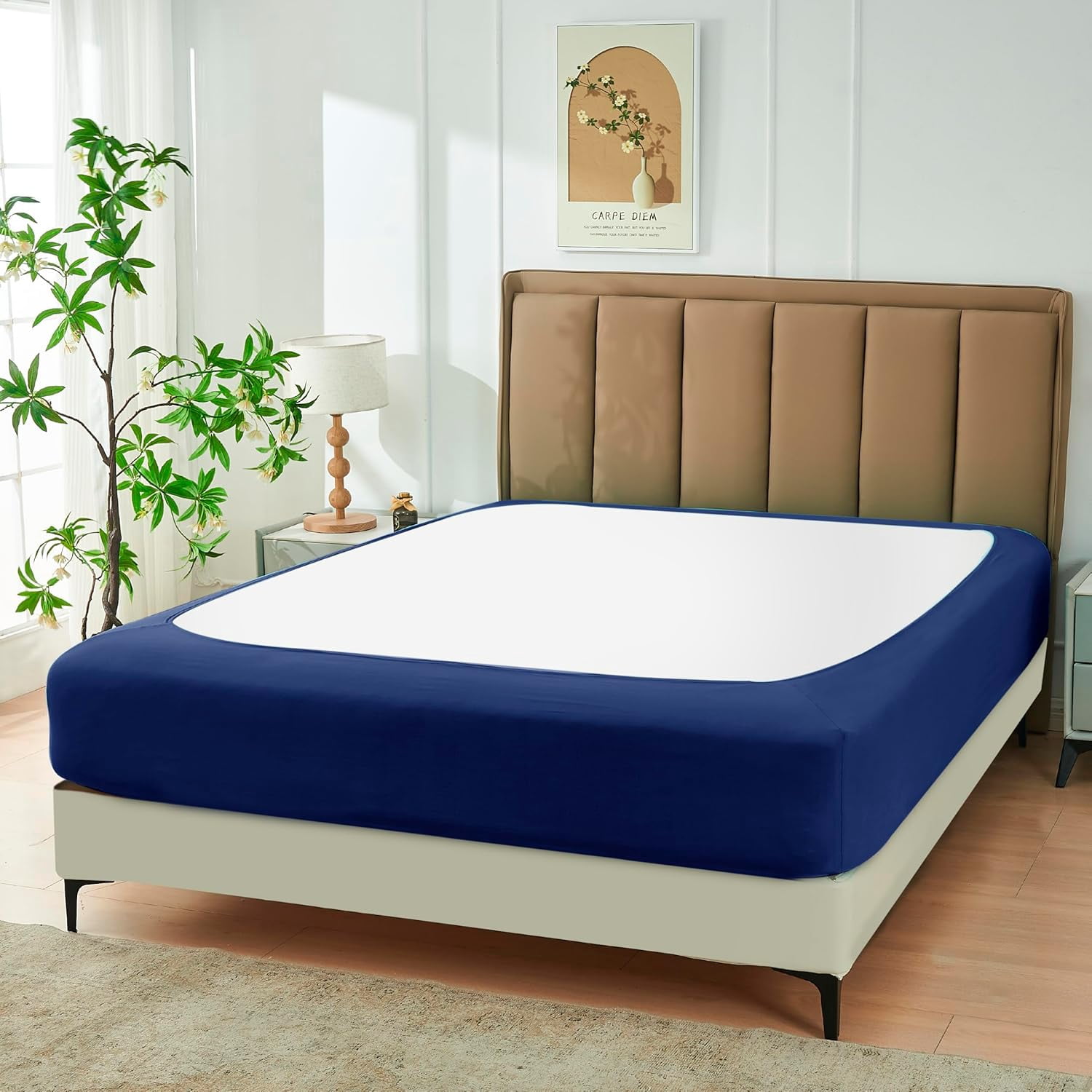 King & Cal King Size Decorative Box Spring Cover, Navy Luxurious Jersey ...