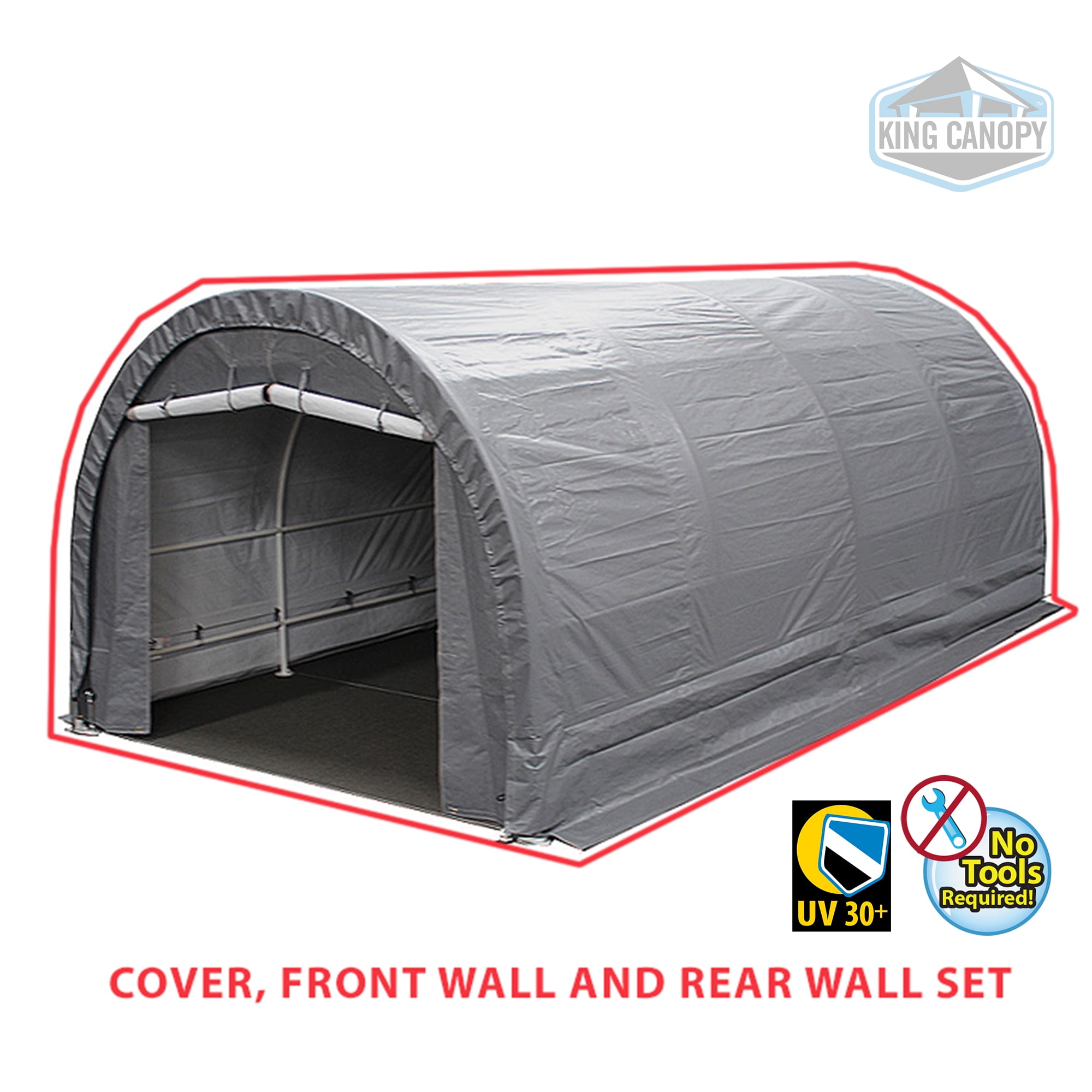 King Canopy 10 ft x 20 ft Silver Dome Carport Garage Cover And Front ...
