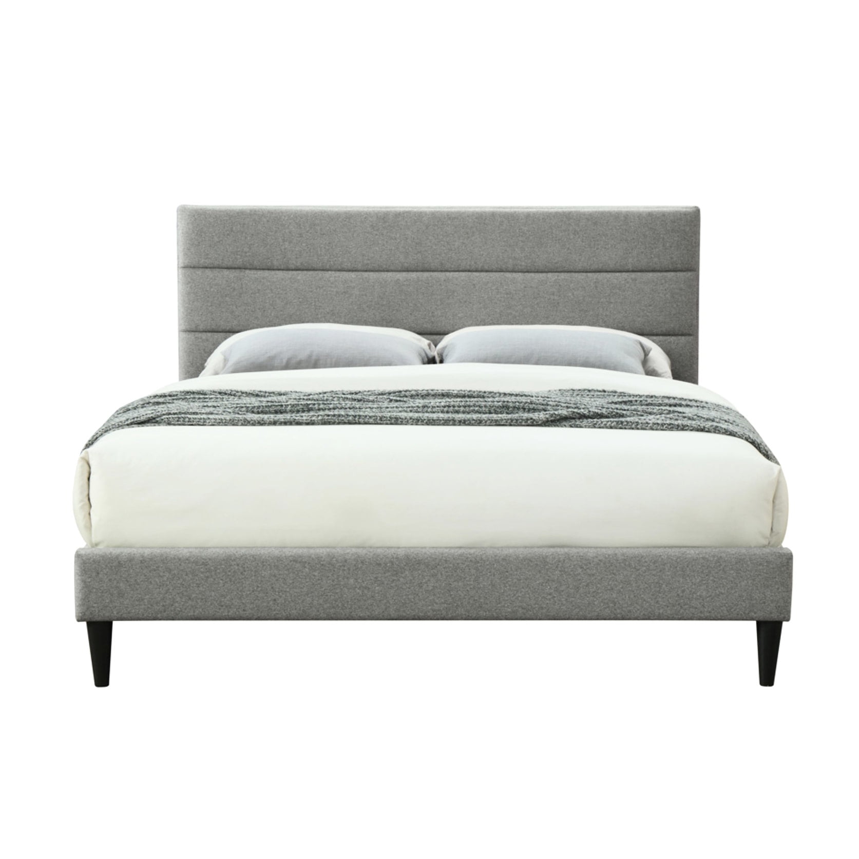 King Channel Bed with USB Functionality / Gray Upholstered Bed in a Box ...