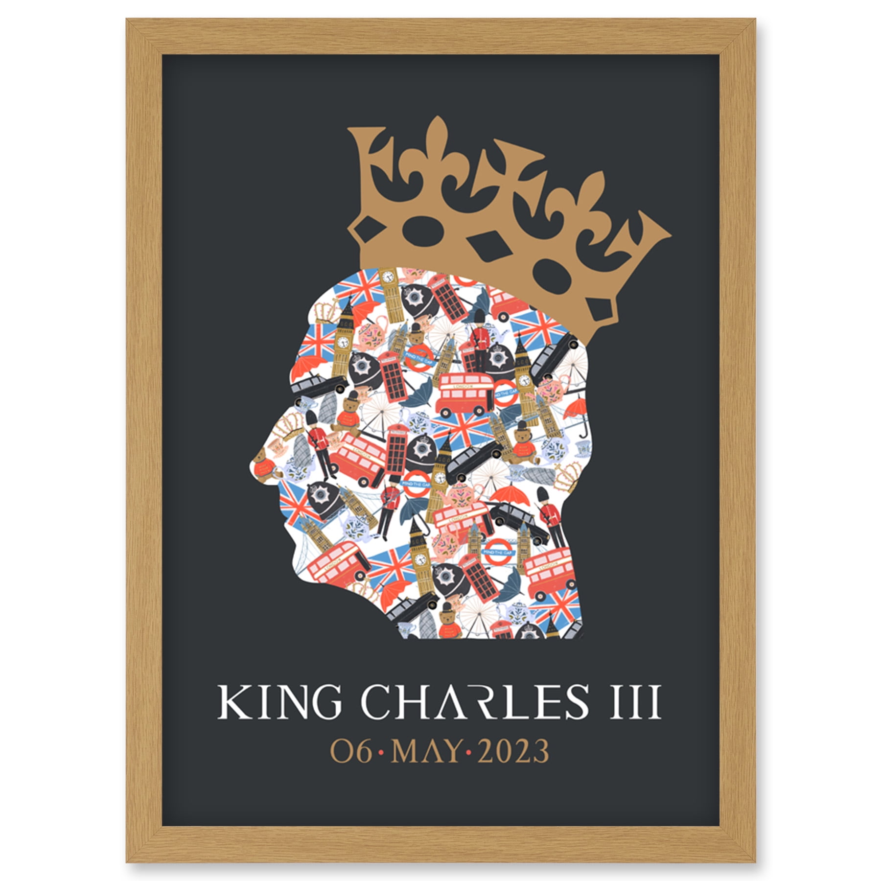 King Charles III Coronation Date British Symbol Head Collage with Crown ...