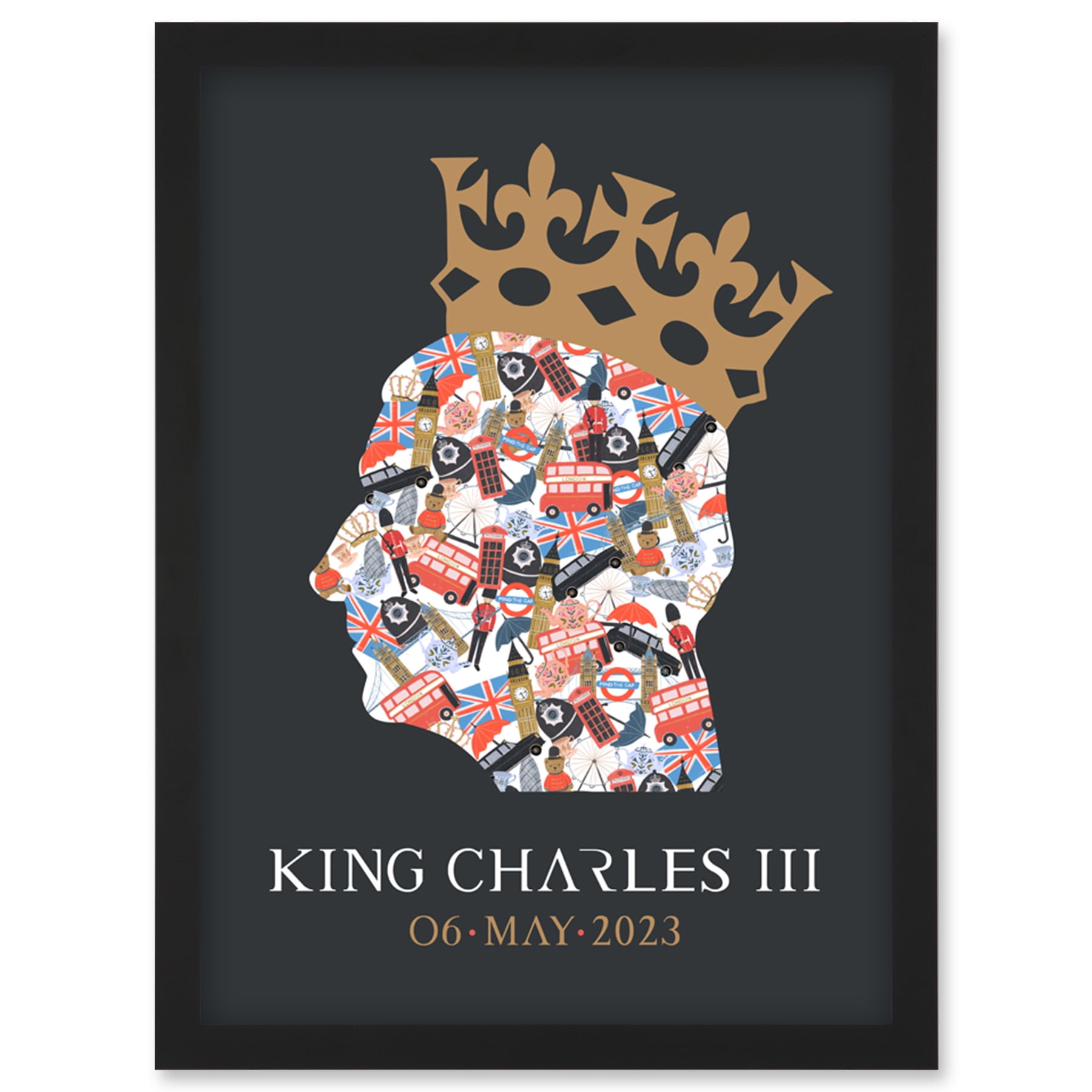 King Charles III Coronation Date British Symbol Head Collage with Crown ...
