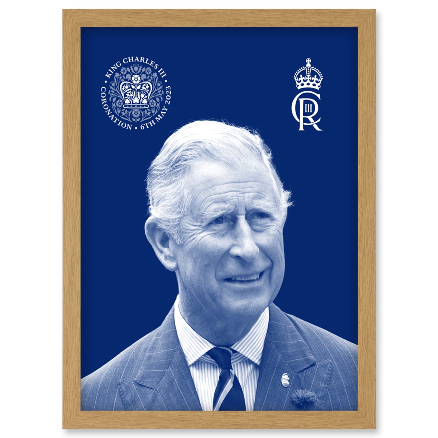 King Charles III Coronation Royal Blue Portrait Picture with Crest and ...