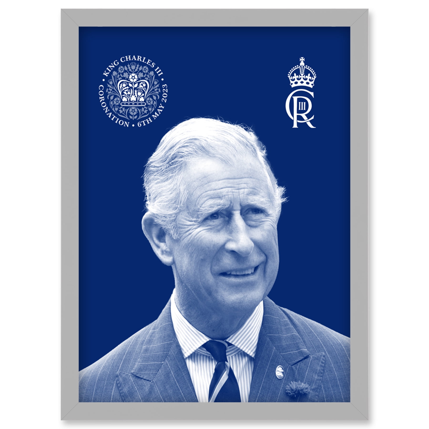 King Charles III Coronation Royal Blue Portrait Picture with Crest and ...
