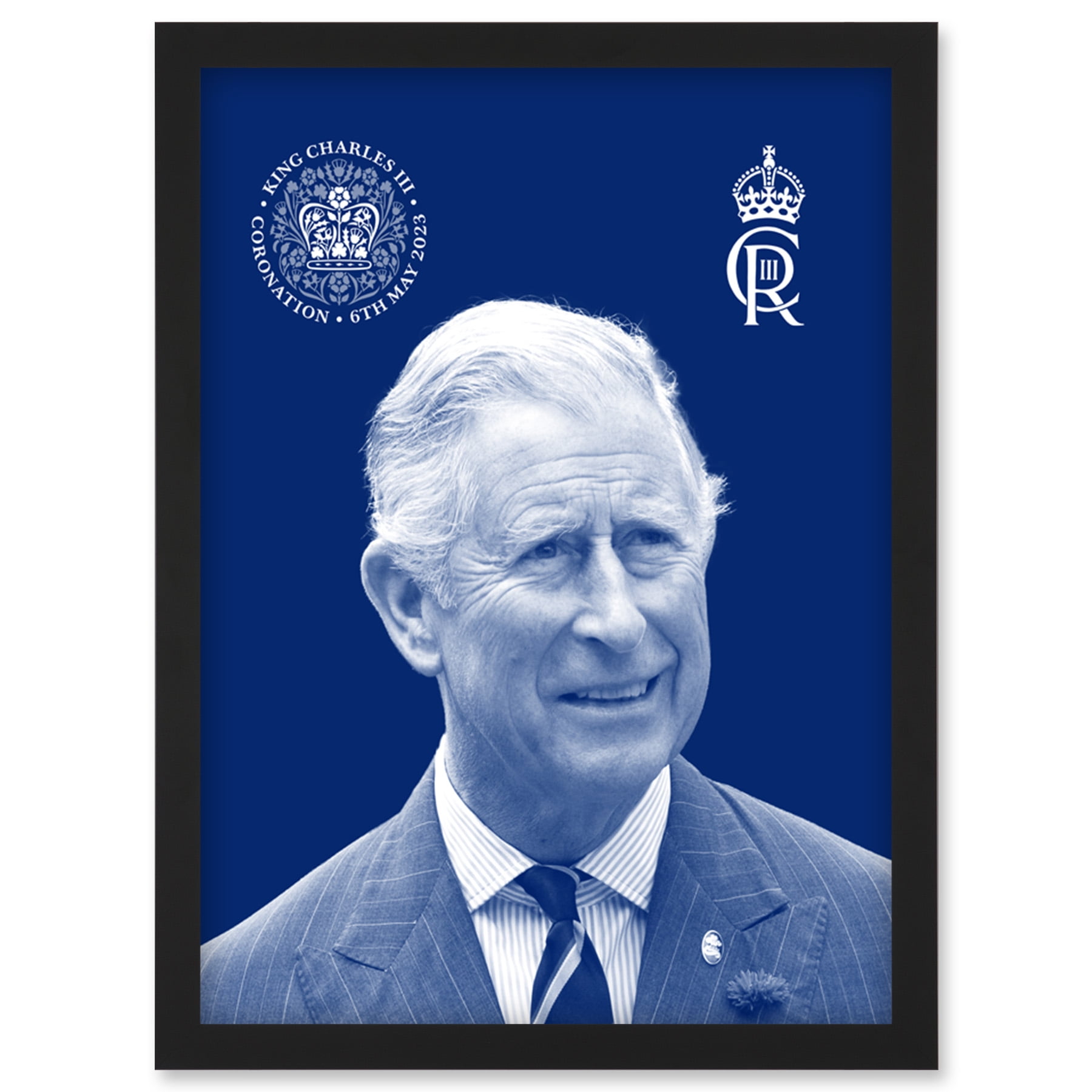 King Charles III Coronation Royal Blue Portrait Picture with Crest and ...