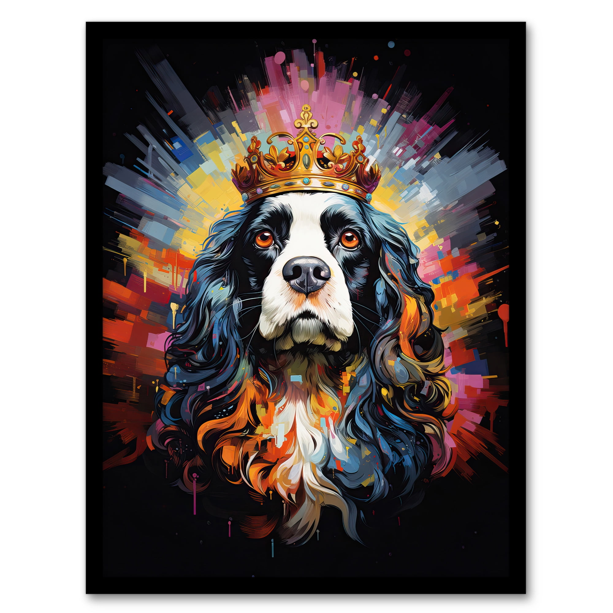King Charles Spaniel with Crown Dog Lover Gift Pet Portrait Colourful ...
