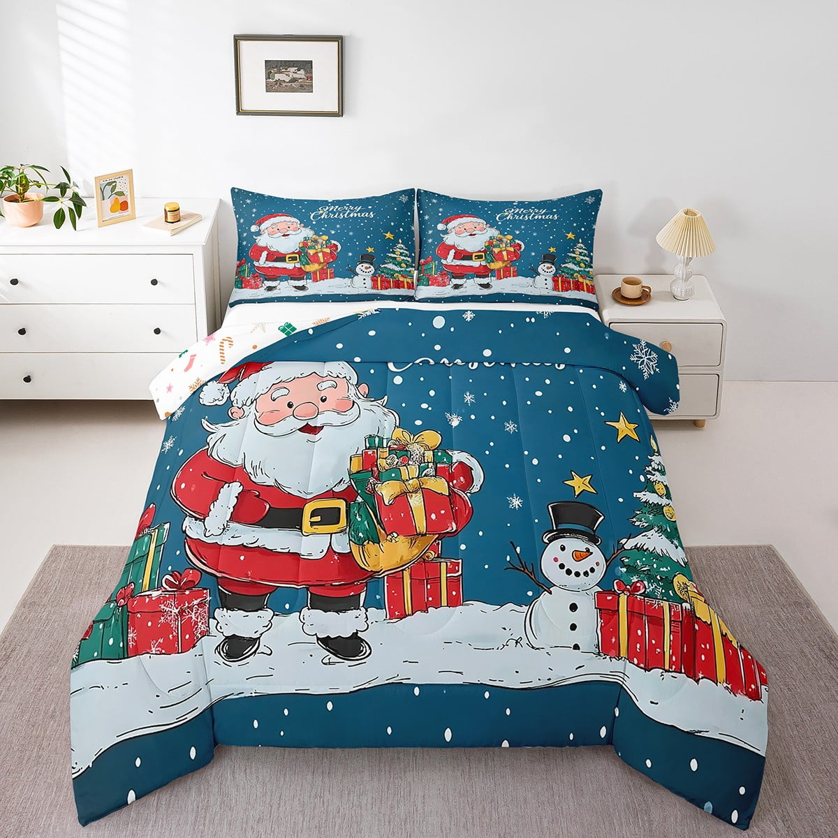 King Christmas Snowflake Comforter Sets,Cute Santa Claus Bedding Set ...