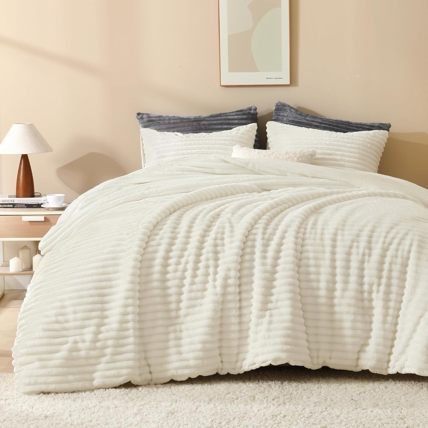 King Comforter Set, 3 Pieces Beige Comforter Set for King Size Bed ...