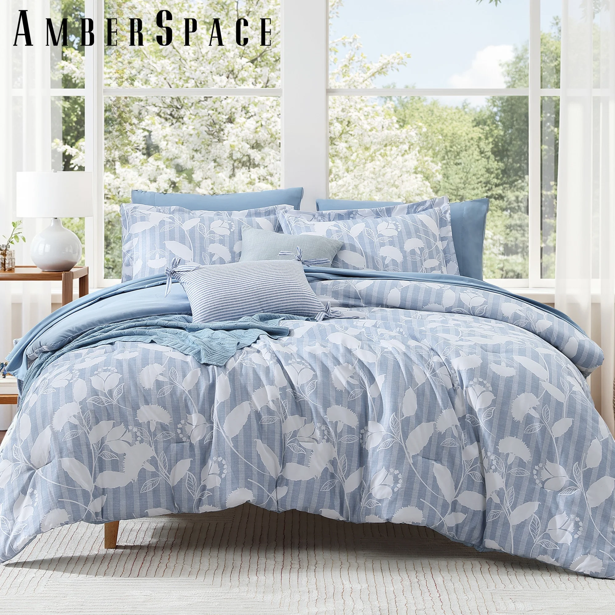 Amberspace Botanical Flowers Design 7-piece Bed in a Bag Comforter Set ...