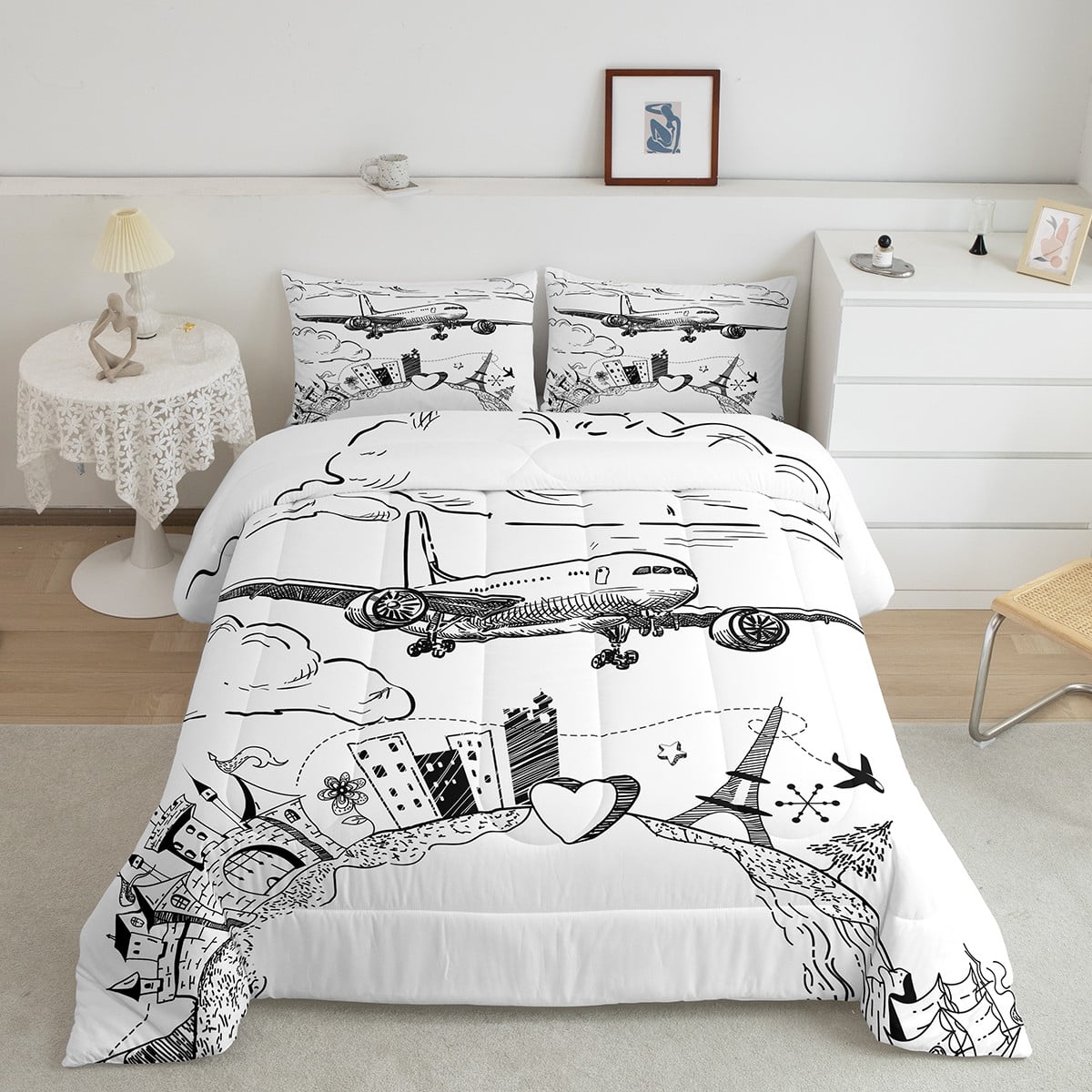 King Comforter Set Airplane Bedding Comforter Sets Hand Drawn House ...