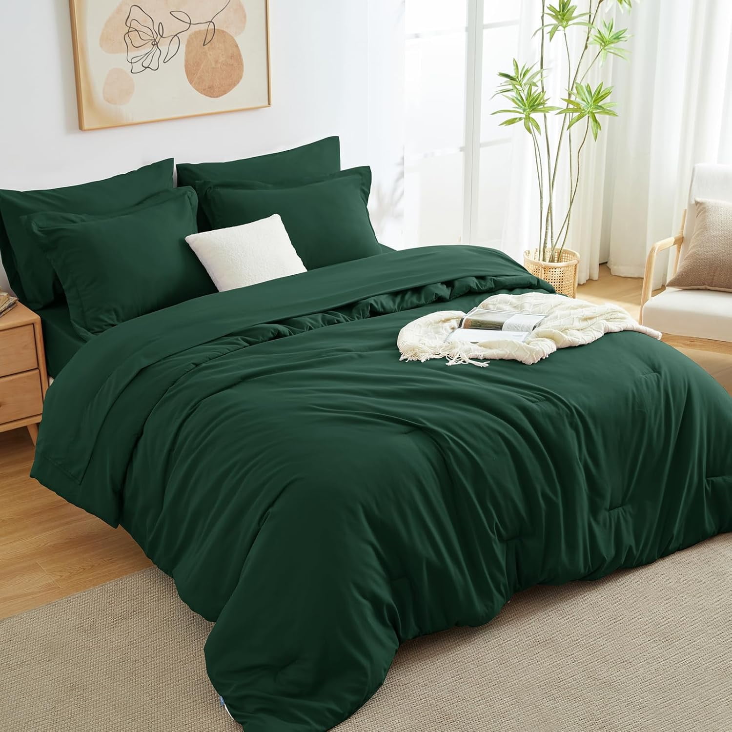 King Comforter Set Emerald Green, 7 Pieces Bed in a Bag Bedding ...