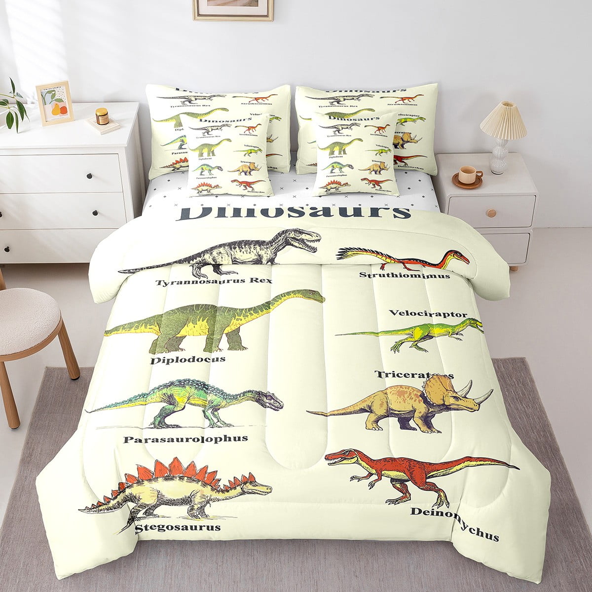 King Comforter Set,7 Pieces Dinosaur Bedding Sets King Bed in a Bag ...