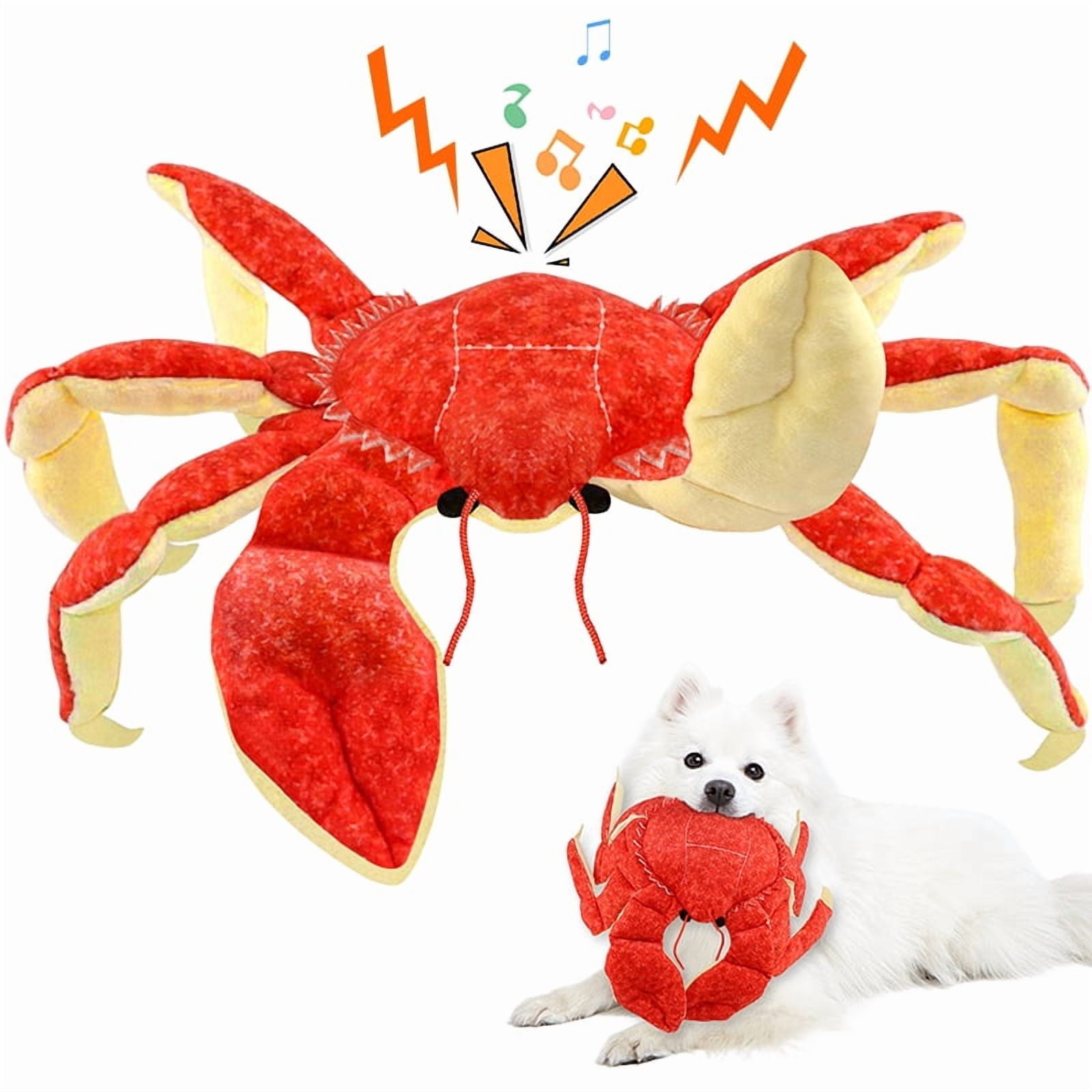 King Crab Plush Dog Toy with Squeak - Bright Red and Yellow Cartoon ...