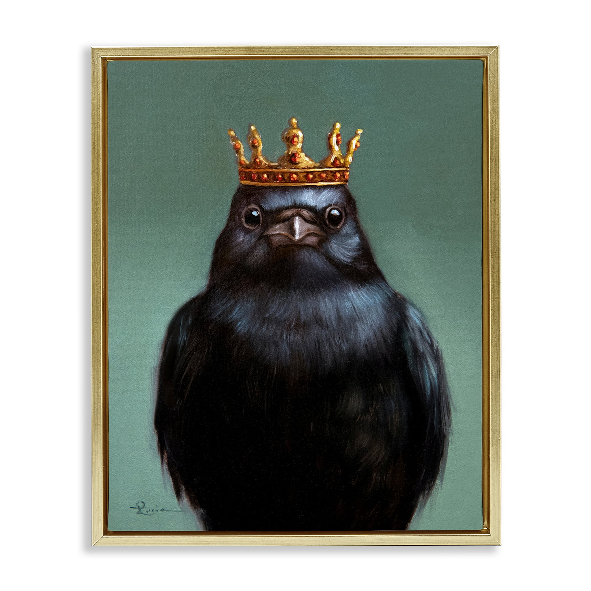 King Crow Portrait Gold Framed Floater Canvas Wall Art, design by Lucia ...