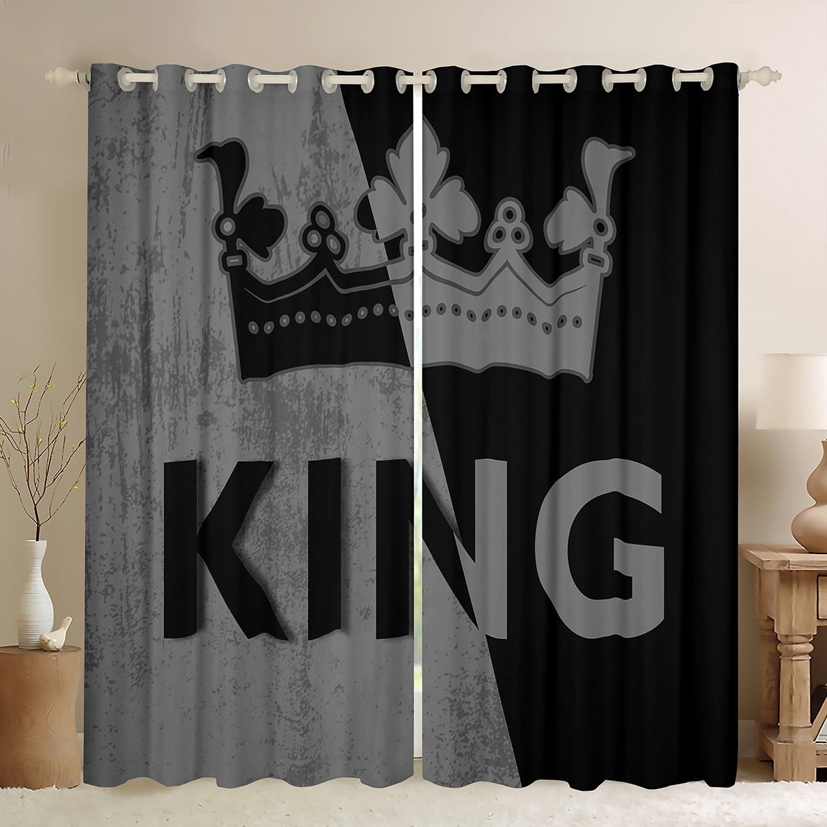 King Crown 30%-50% Blackout Curtains Vintage Black and Gray Curtains ...