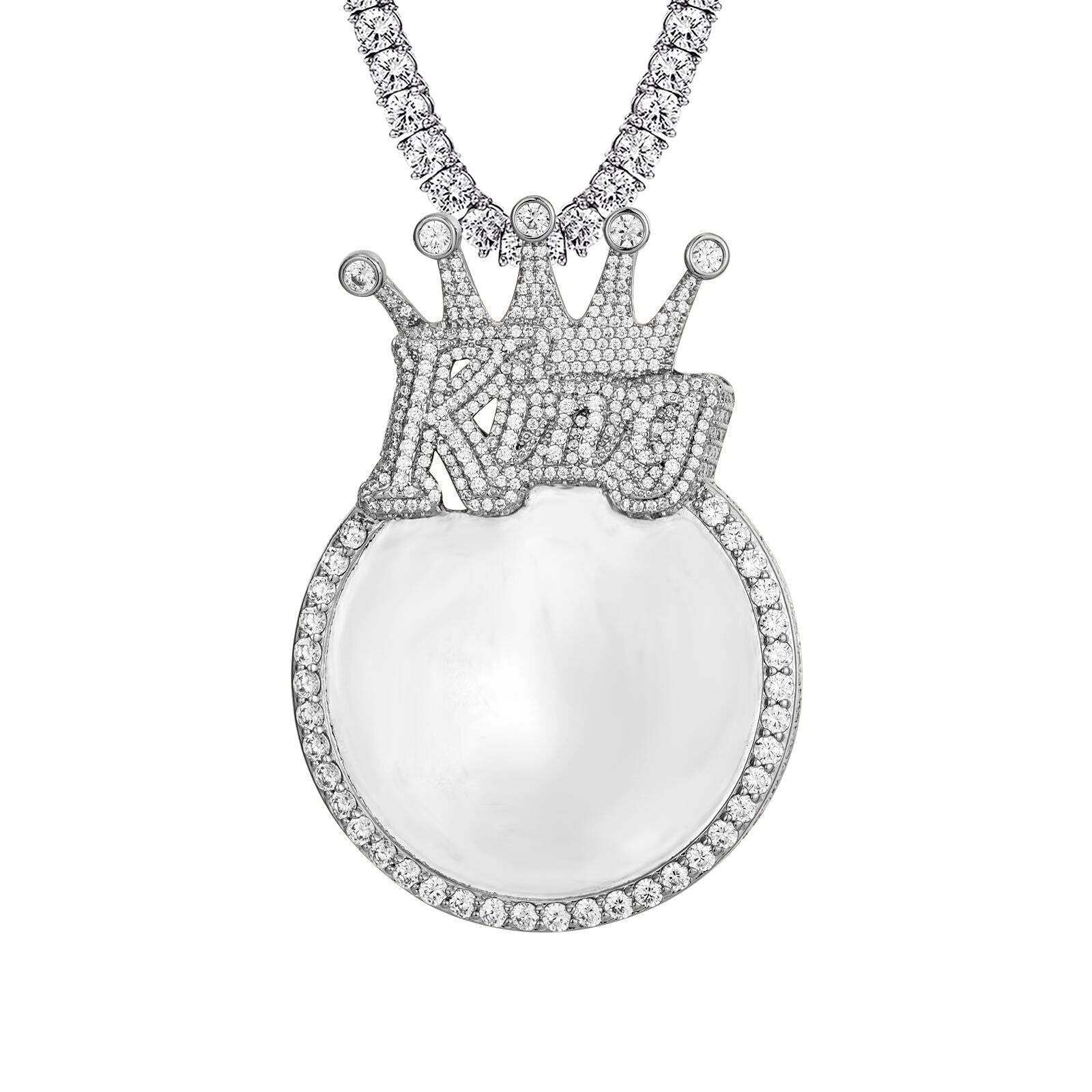 King Crown Circle Memory Picture Frame Icy Custom Pendant - Walmart.com