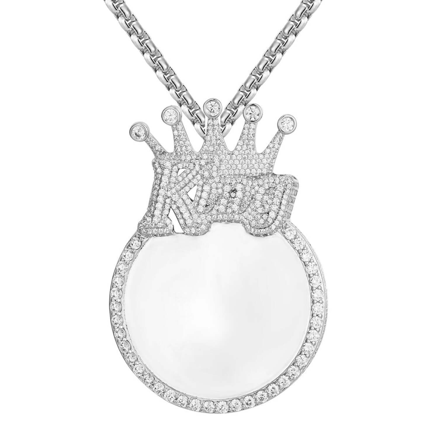 King Crown Circle Memory Picture Frame Icy Custom Pendant - Walmart.com