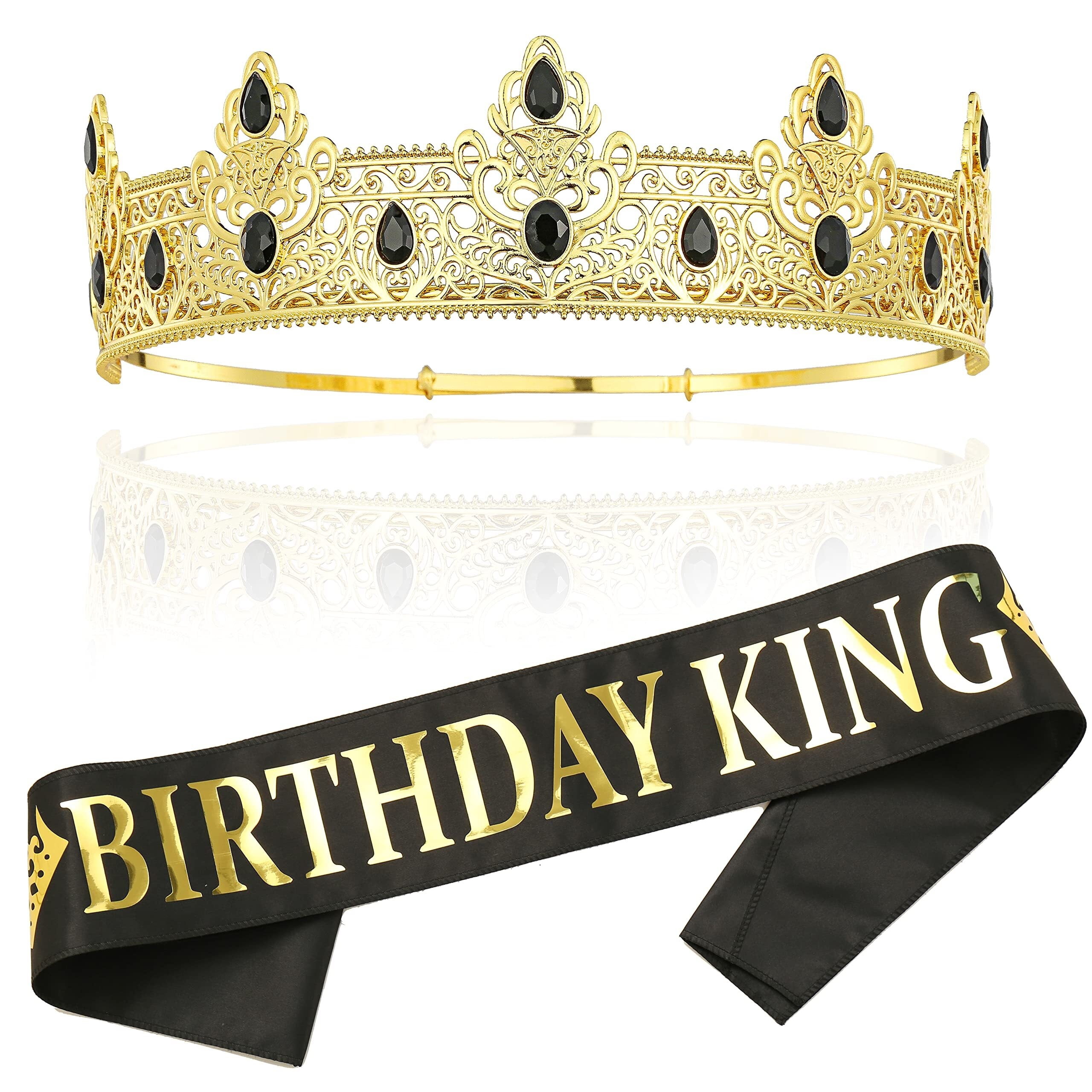 King Crown and Birthday Sash, Prom Decoration Gifts for Men (Gold-1 ...