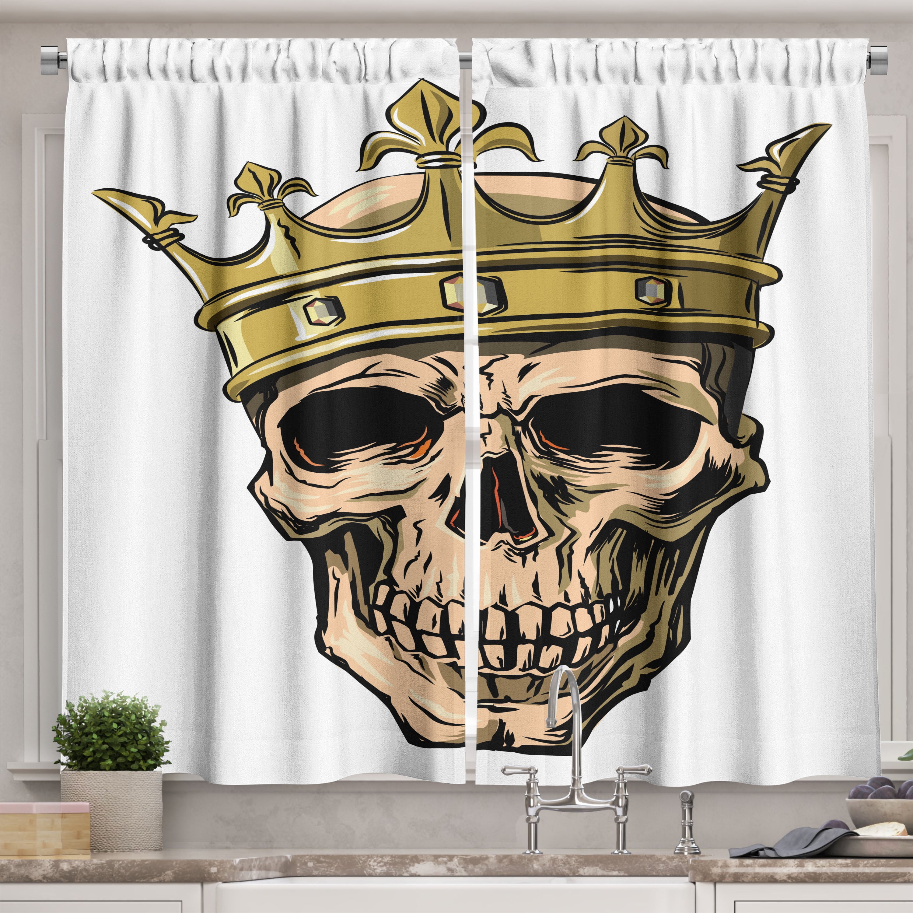 Ambesonne King Kitchen Curtains, Skeleton Head with Crown, 55"x39 ...