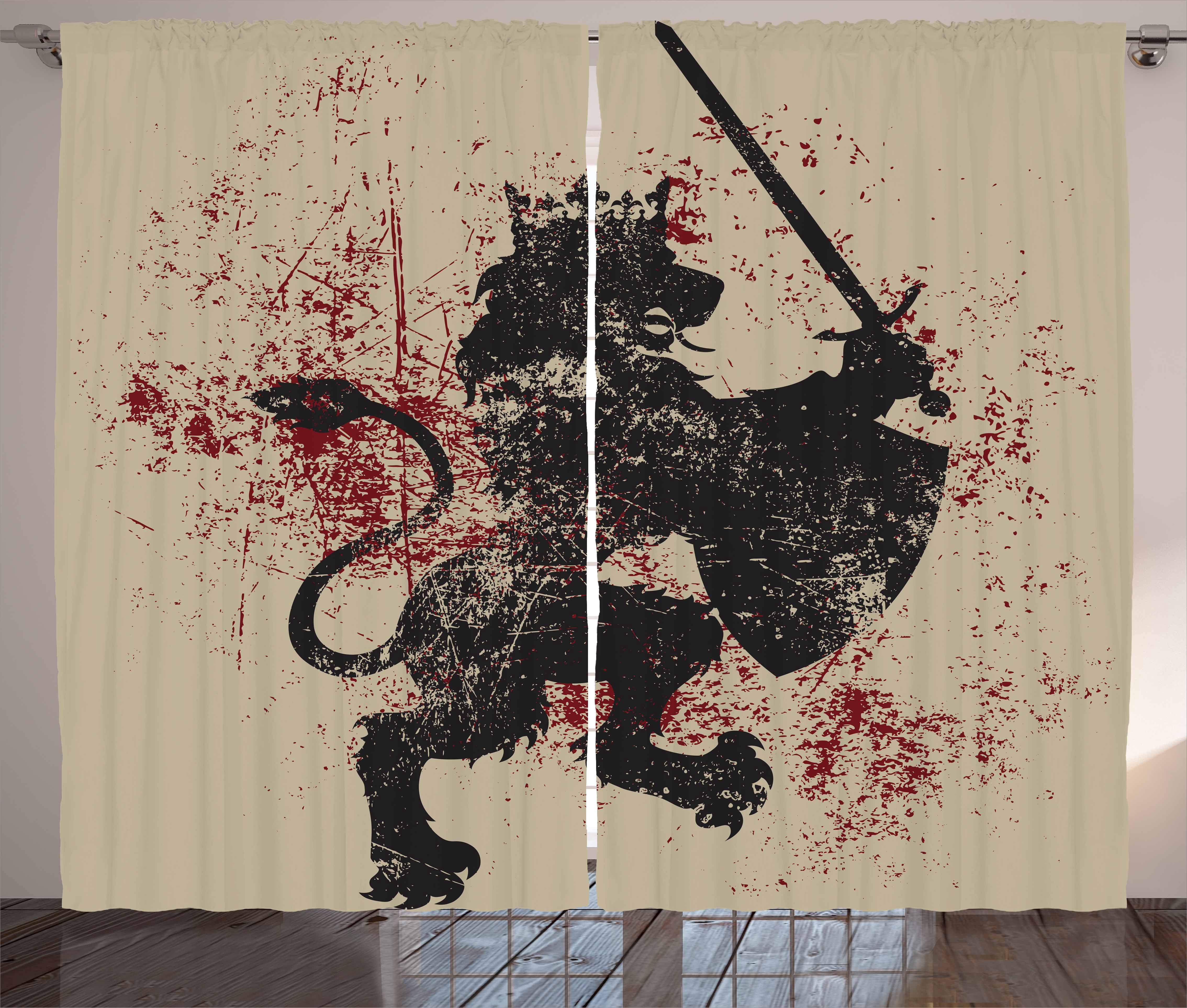 Ambesonne King Curtains 2 Panel Set, Courage Lion, 108" x 96", Black ...