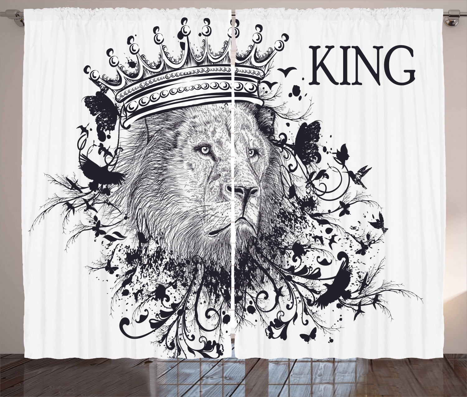 Ambesonne King Curtains 2 Panel Set, Reign of the Jungle Lion, 108" x ...