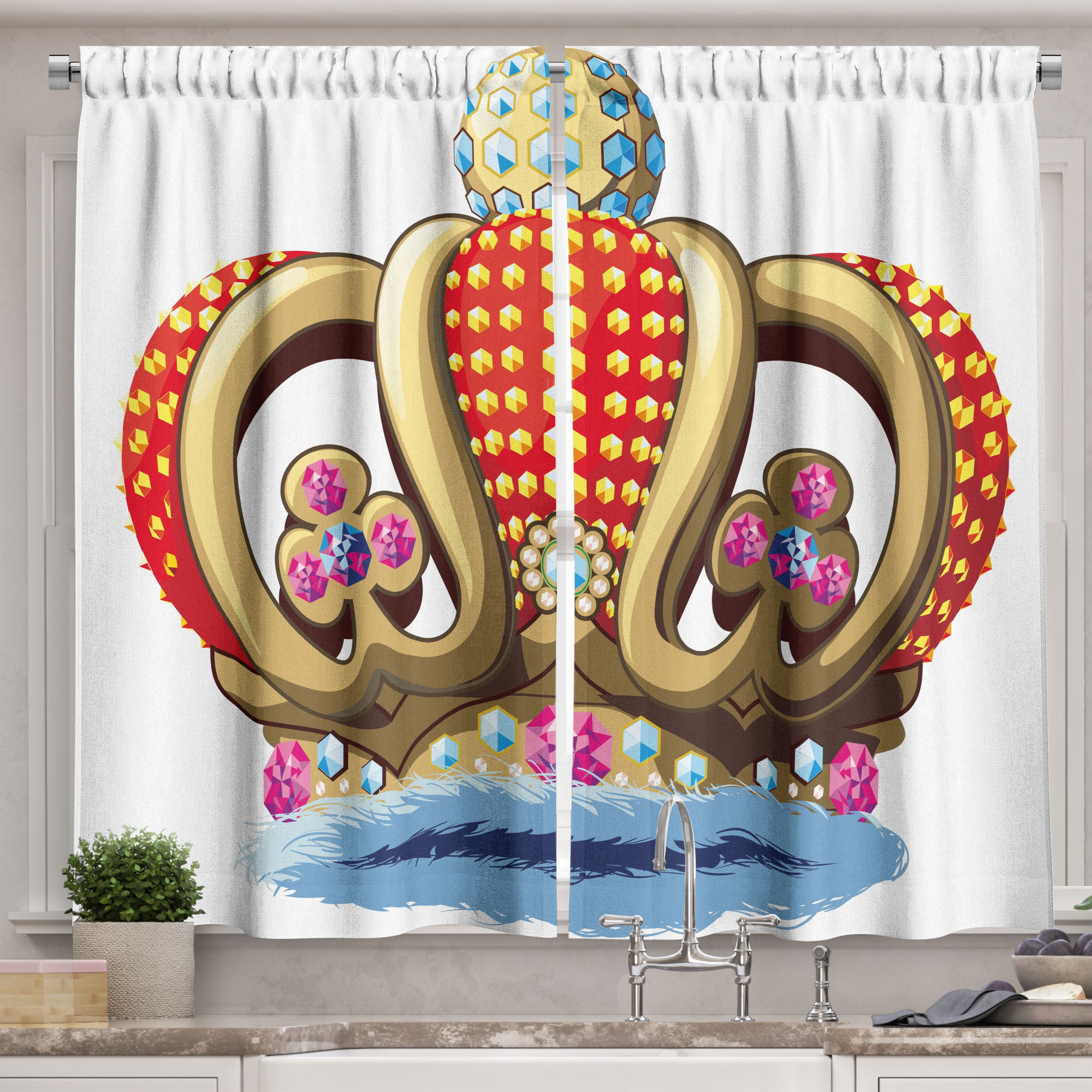 King Curtains 2 Panels Set, Royal Family Nobility Crown with Colorful ...