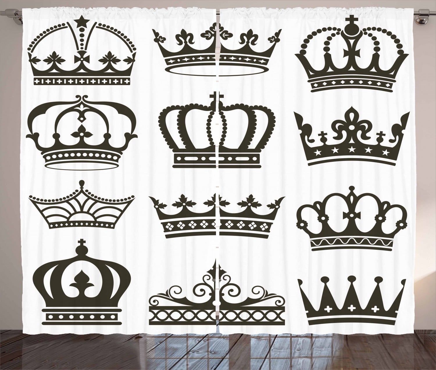 Ambesonne King Curtains 2 Panel Set, Royalty Crowns, 108" x 90", Dark ...