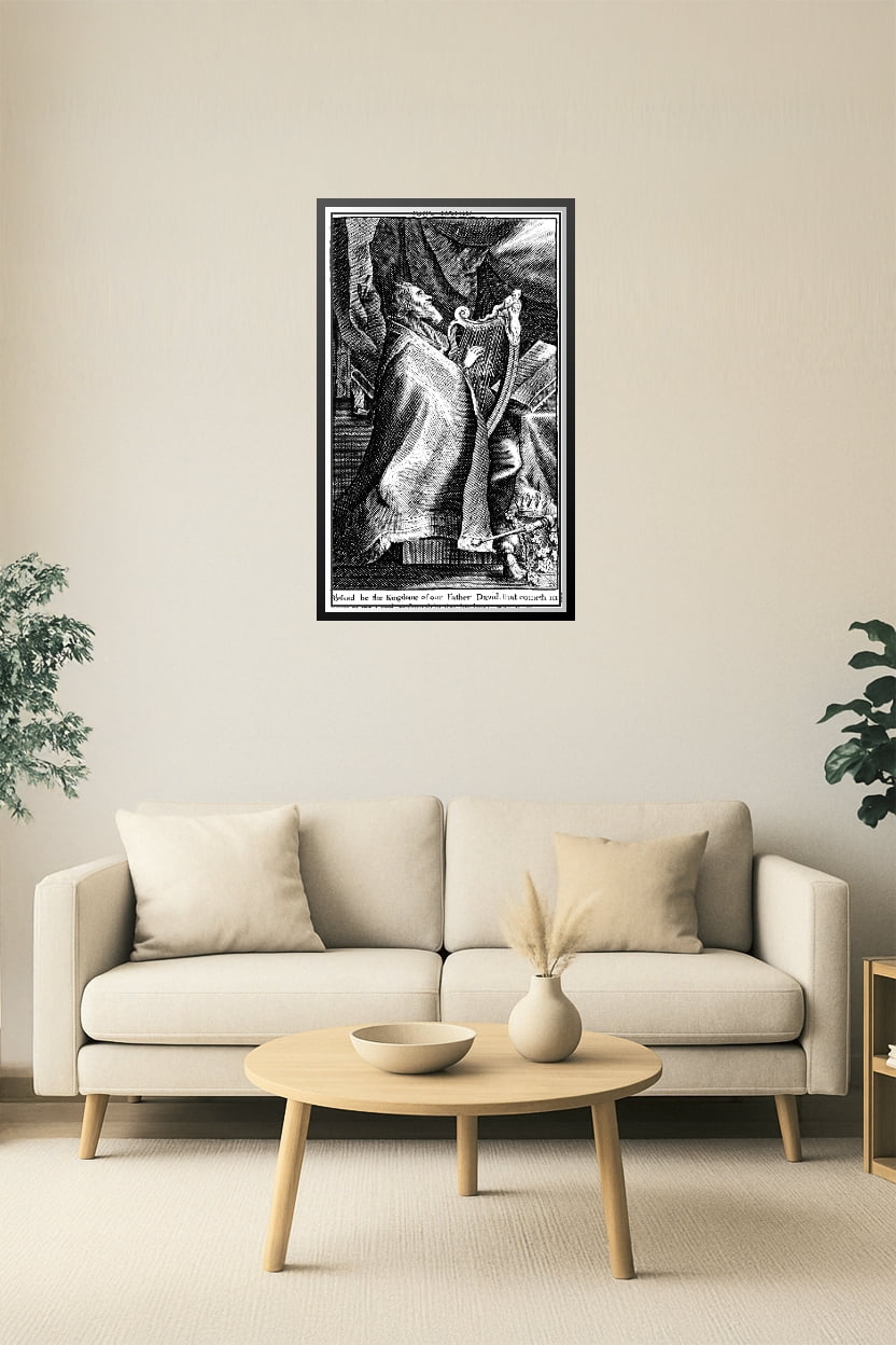 King David Harp Engraving Poster Reproduction – 17th Century Biblical ...