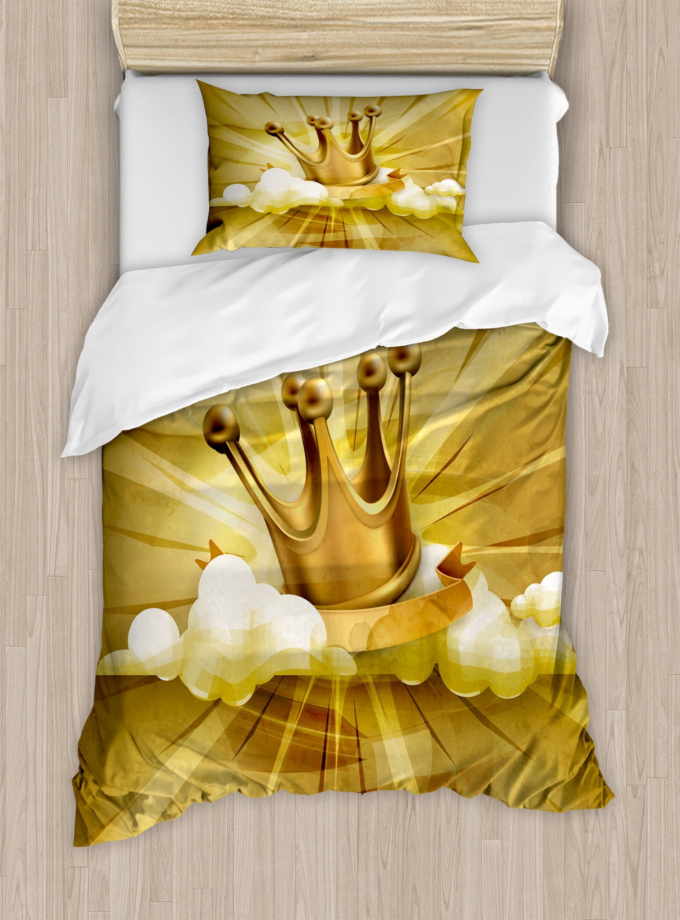 King Duvet Cover Set, Medieval Inspired Crown Clouds Abstract Bold ...