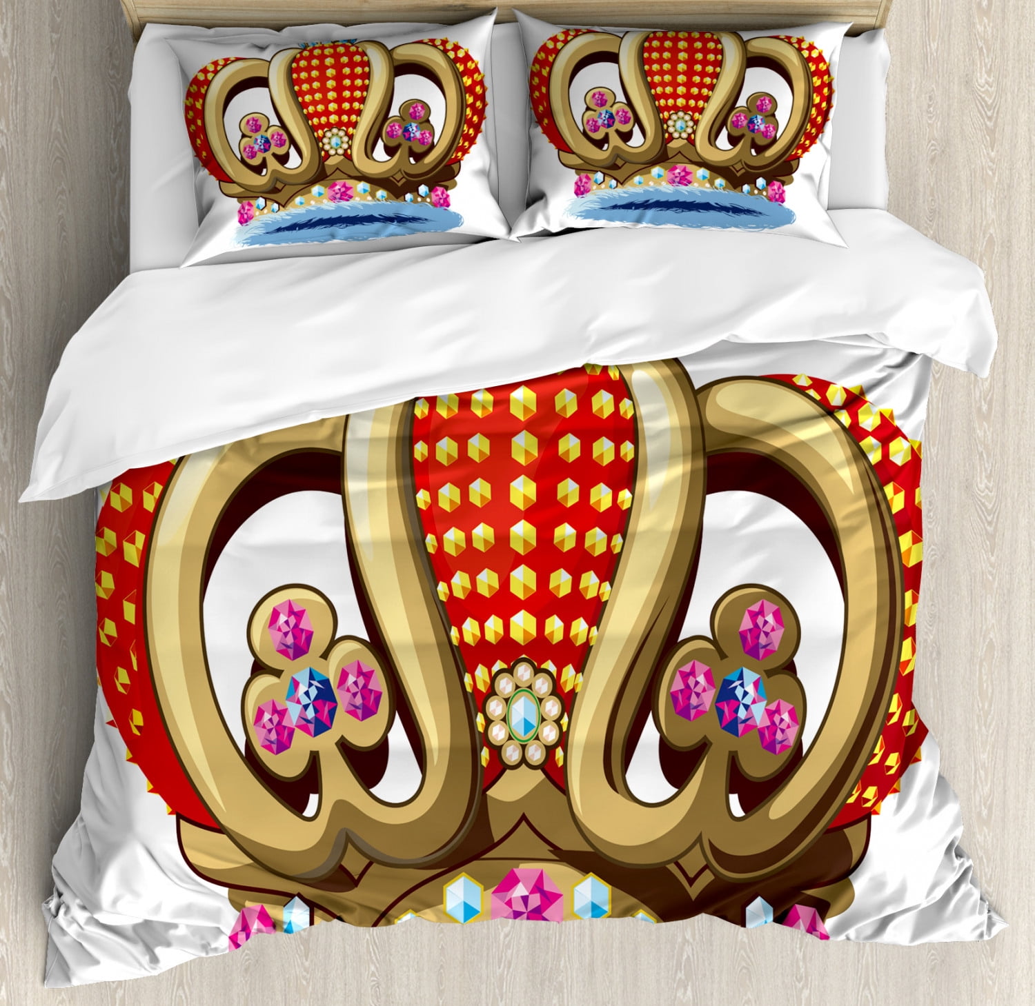 King Duvet Cover Set Queen Size, Royal Family Nobility Theme Crown with ...