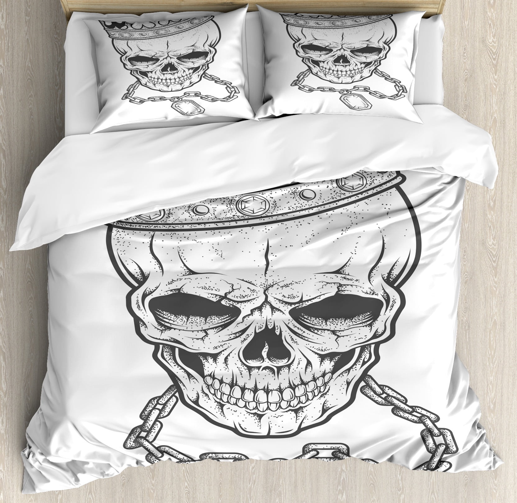 King Duvet Cover Set, Sketchy Skull Crown Hip Hop Street Style Necklace ...