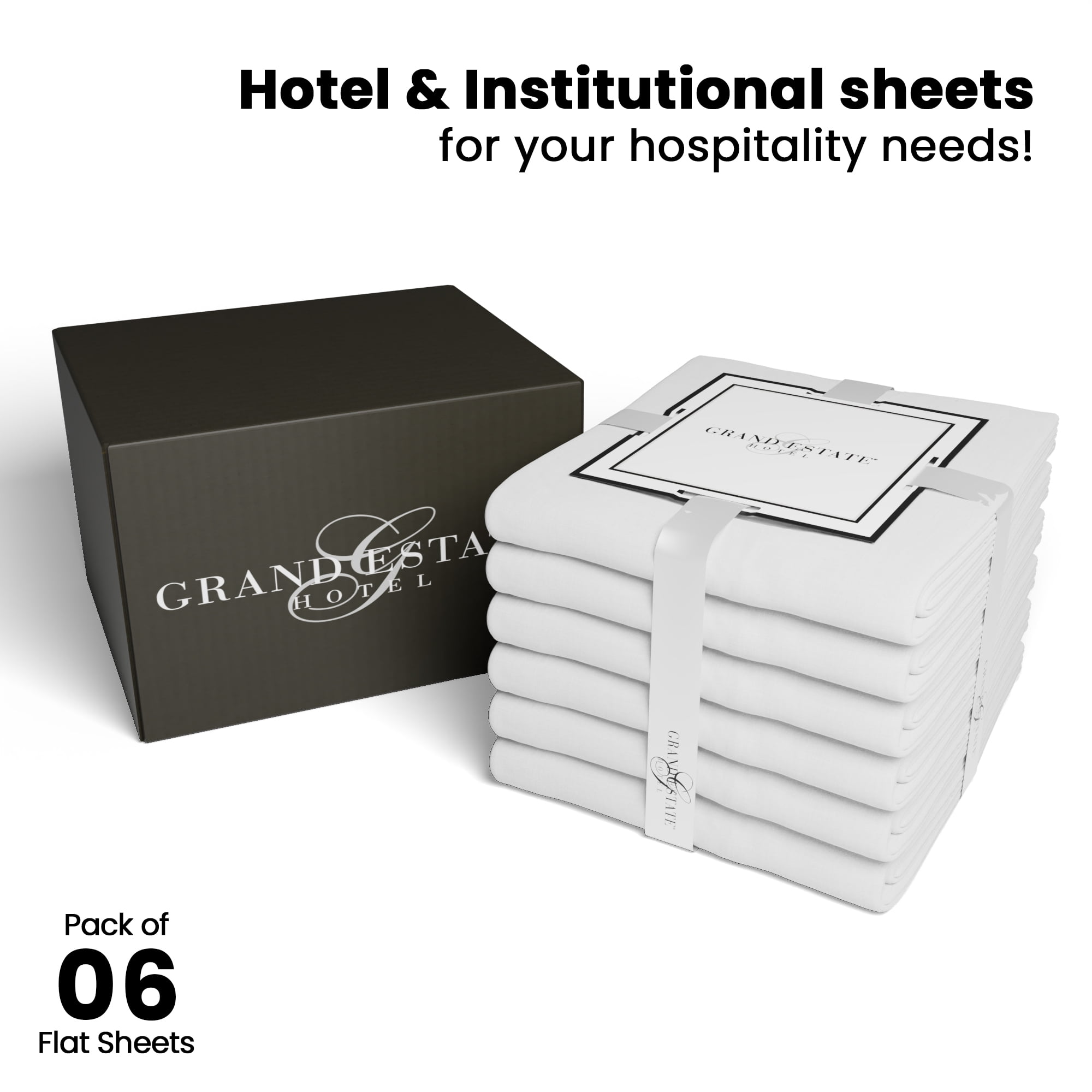 Grand Estate Hotel King Flat Sheets- 6 Pcs 100% Cotton, White, for ...
