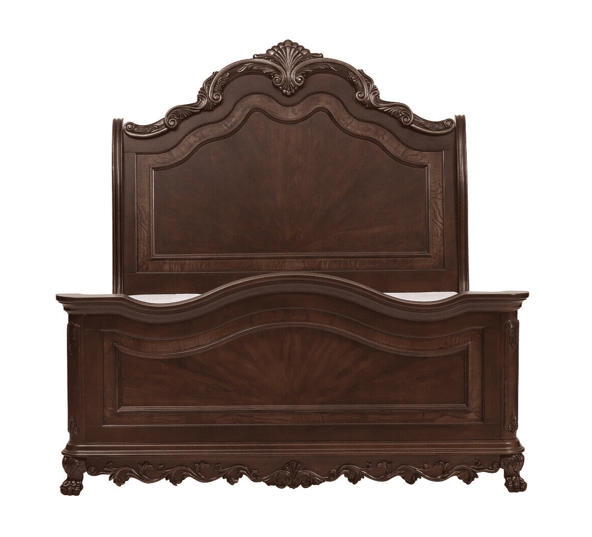 King Formal Bed 1pc Traditional Bedroom Cherry Finish with Gold Tipping ...