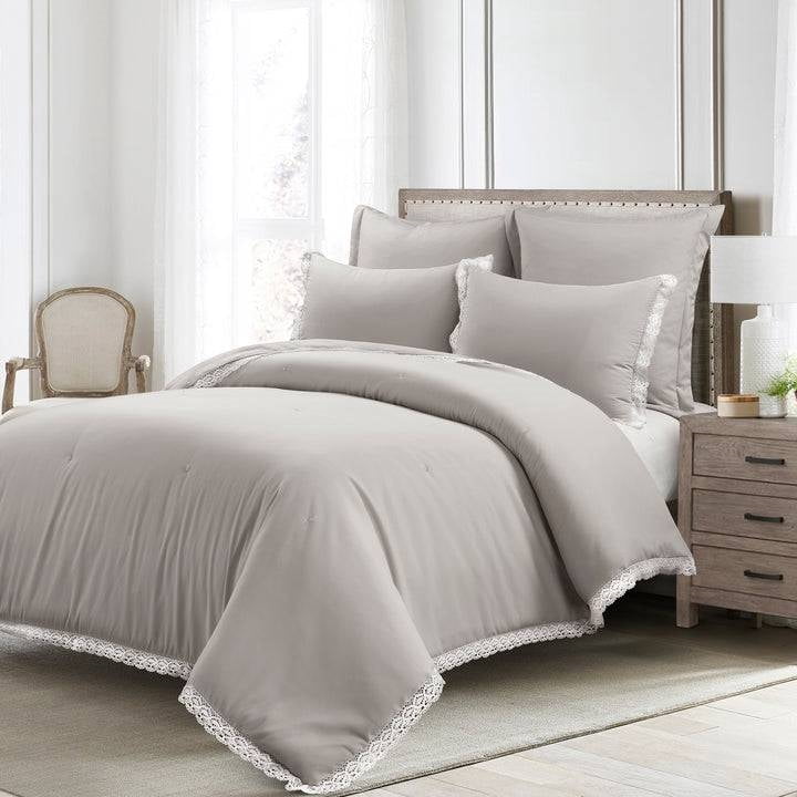 King French Country Grey 5-Piece Lightweight Comforter Set with Lace ...