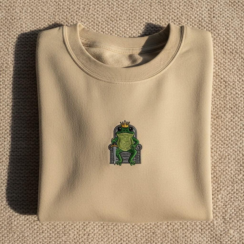King Frog on Throne Embroidered Sweatshirt, Cute Crowned Frog Prince ...