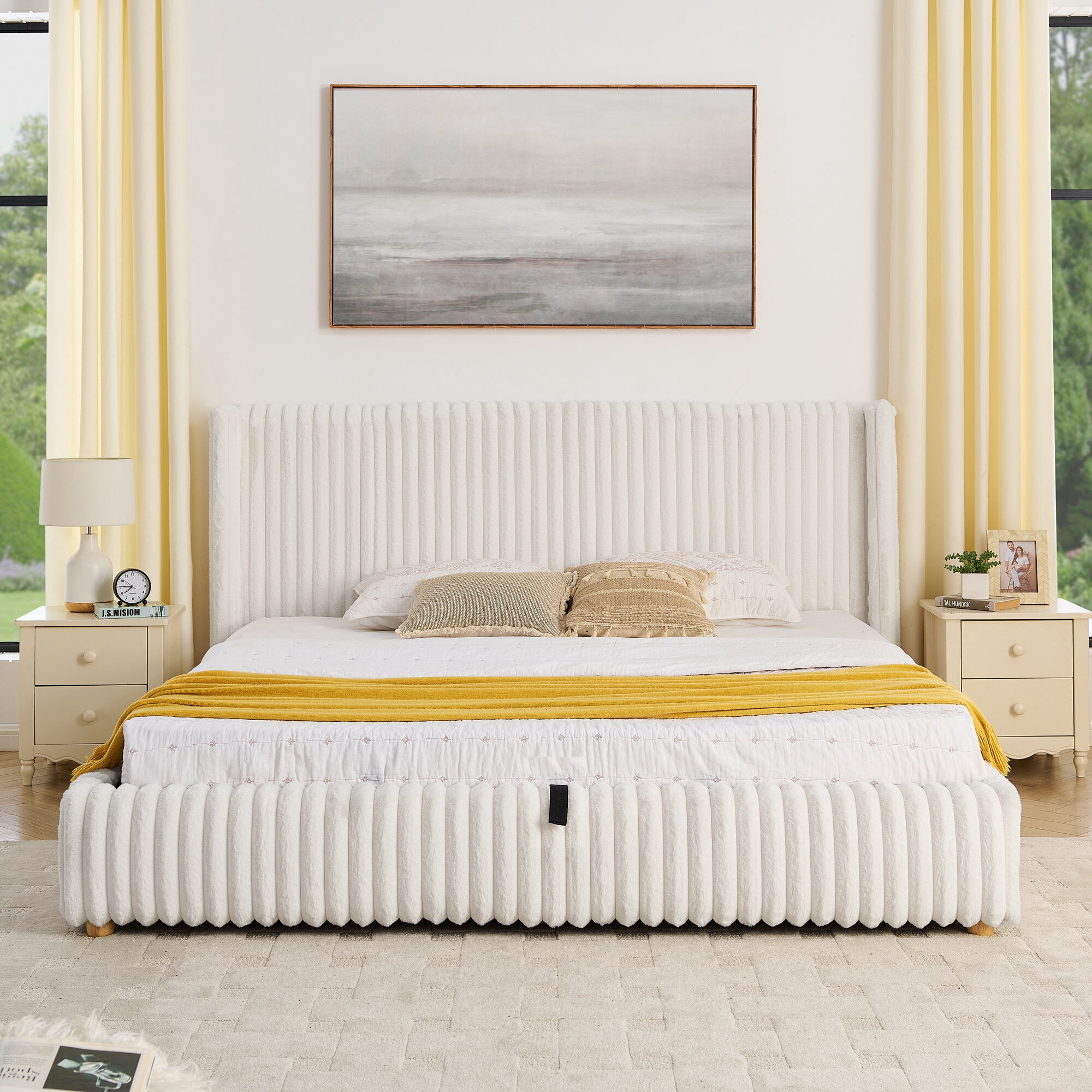 King Functional Vertical Striped Bed with Gas Lift Storage, Luxury ...