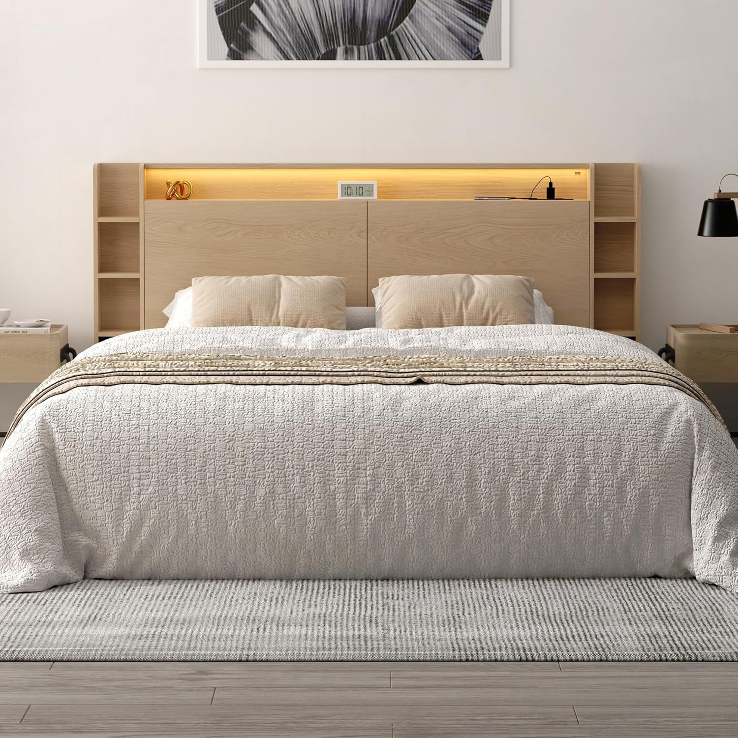 King Headboard Only with Shelves Storage, Headboards with Charging ...