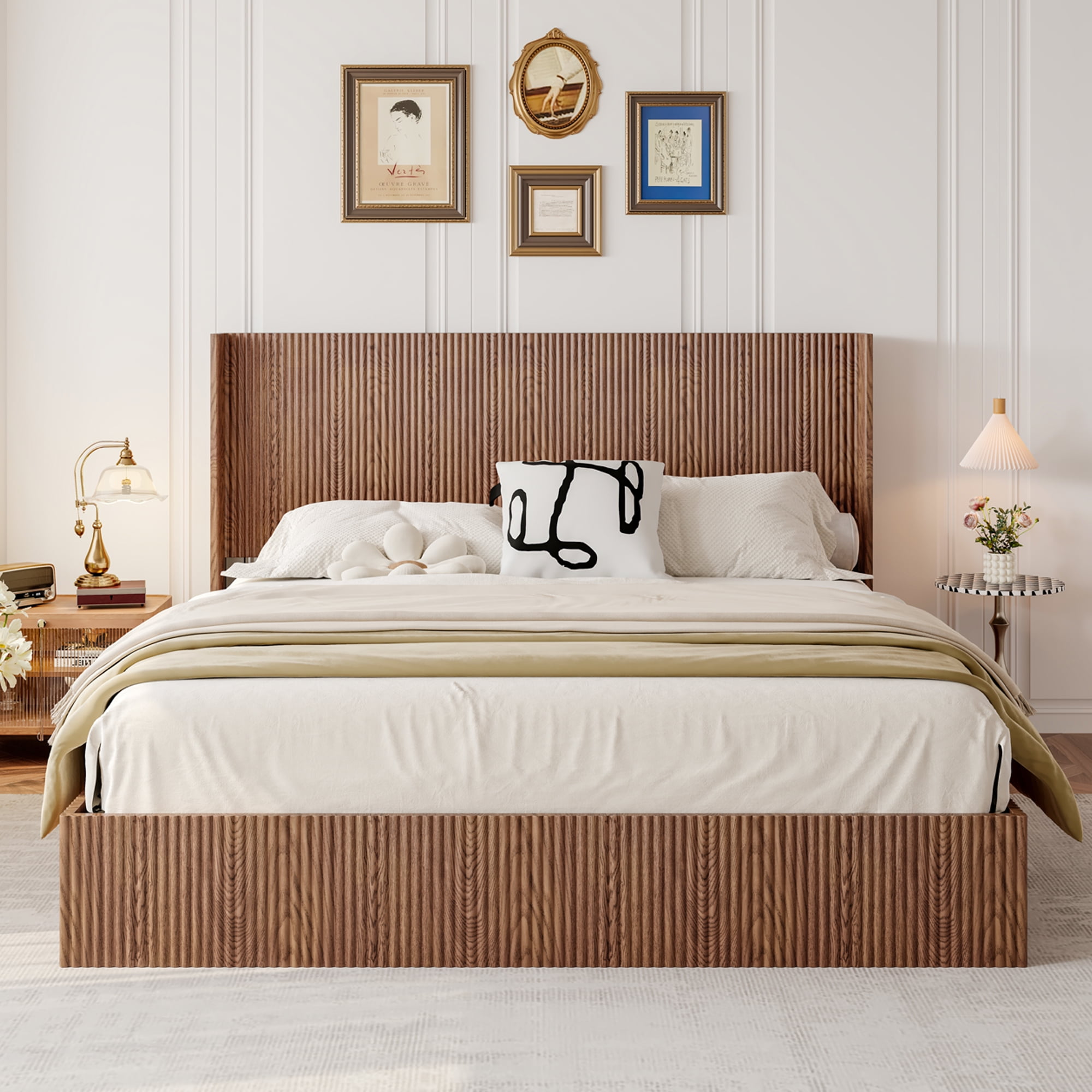 King Hydraulic Lift Storage Platform Bed Frame, Walnut Finish ...