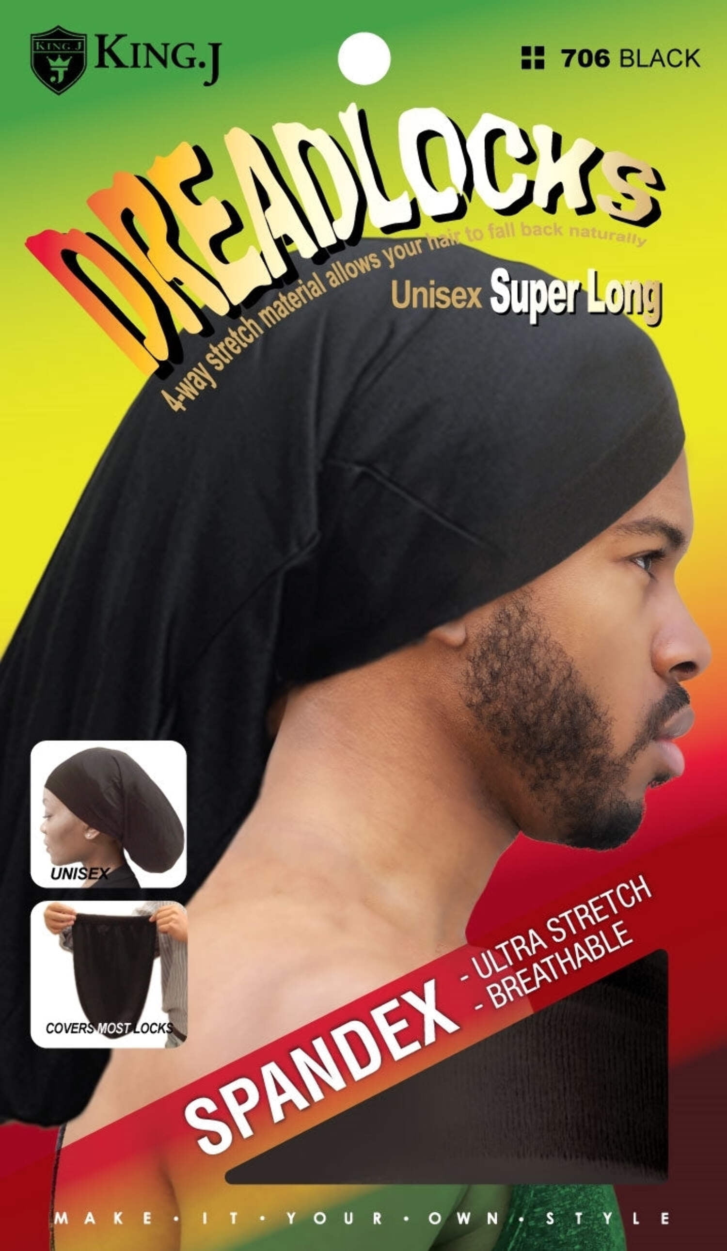 King.J Unisex Adult Large Dreads Super Long Black Spandex Dreadlock Cap ...
