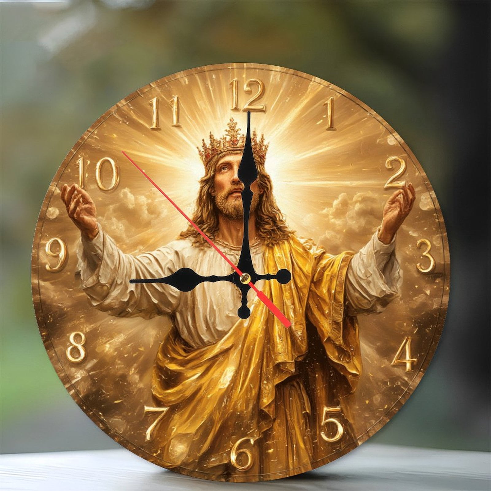 King Jesus Christ Gold Clock Wall Decor Religious Art 10-Inch Silent ...