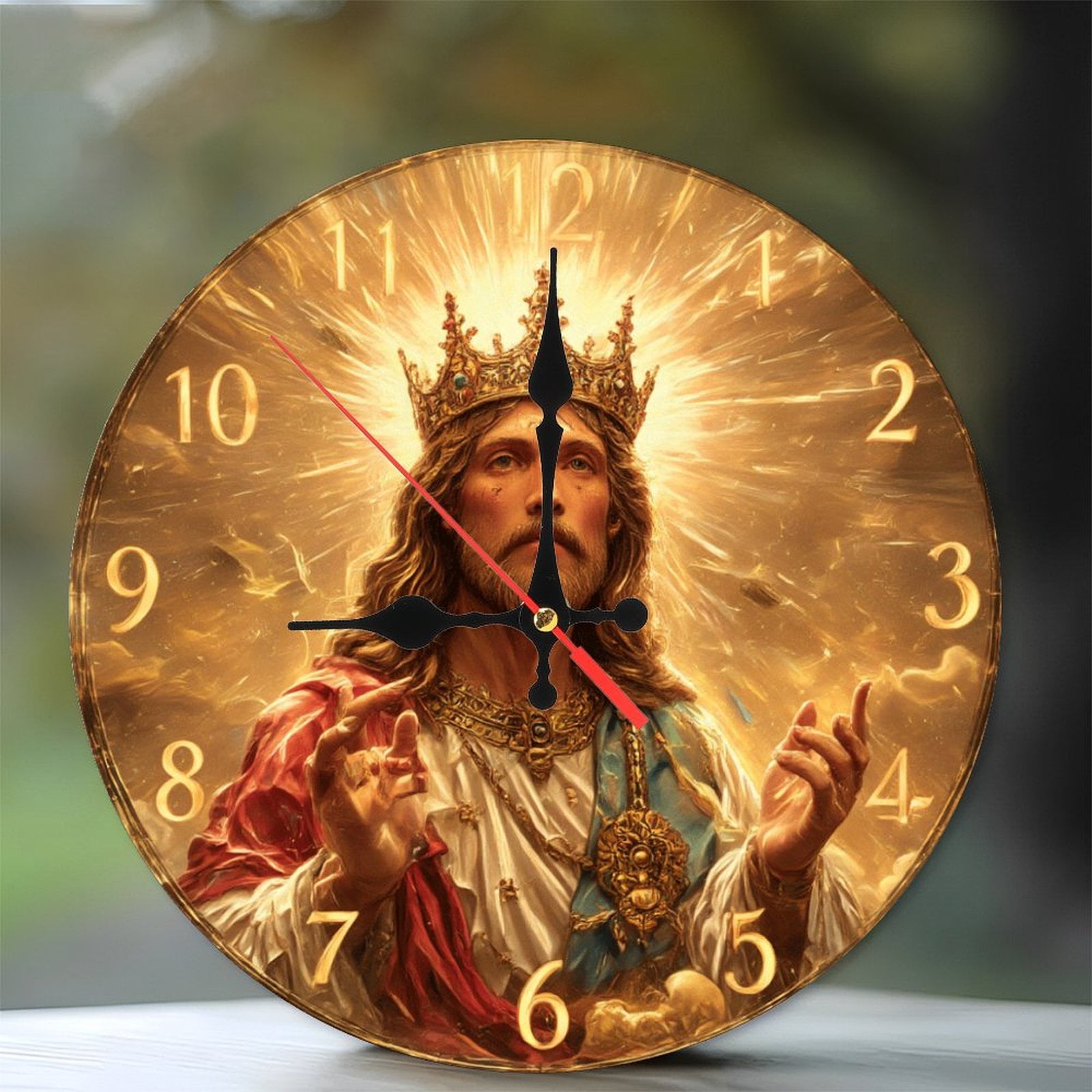 King Jesus Clock Wall Decor Religious Art Print 10-Inch Silent Wooden ...